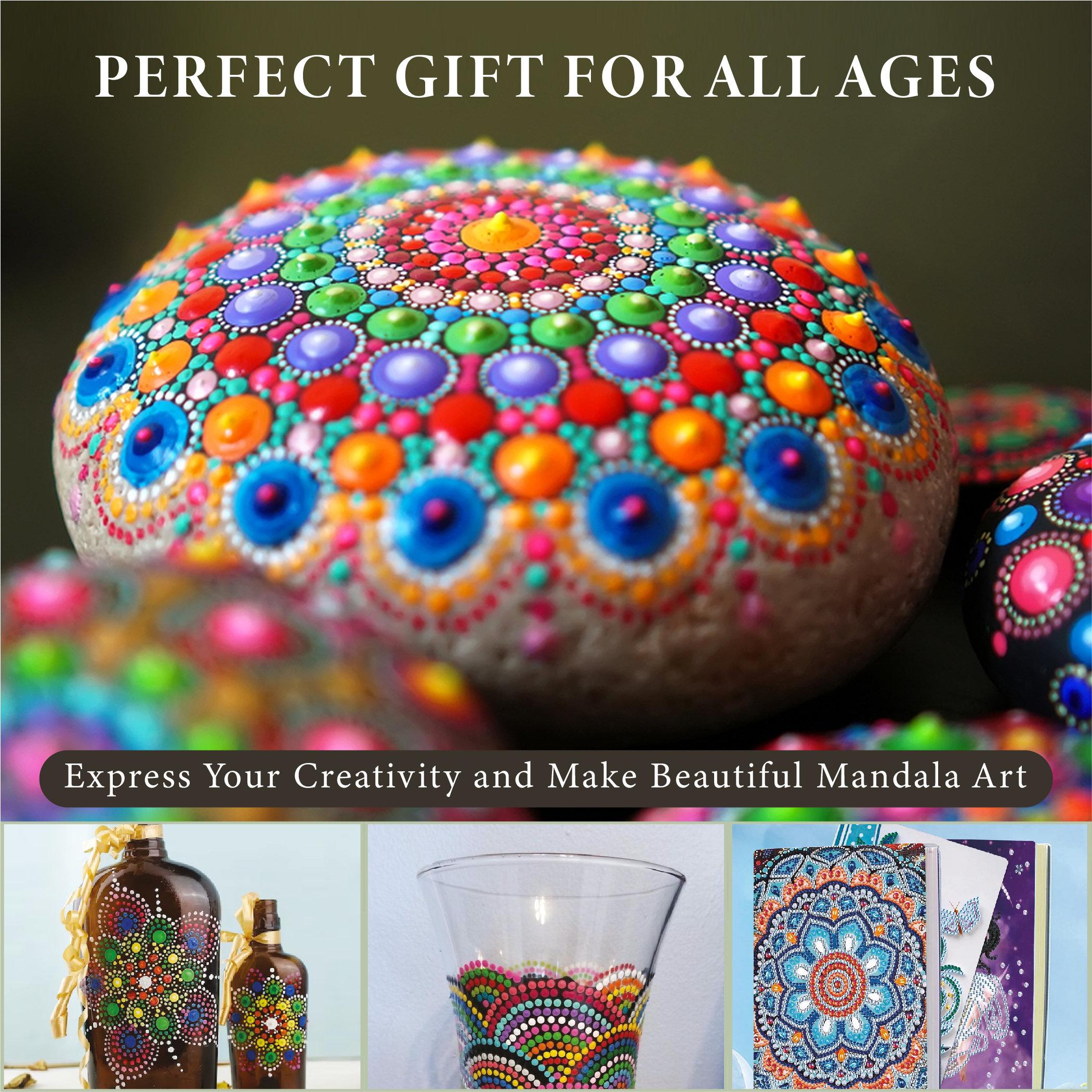 Moon Garden Mandala Rock Painting Kit - Large Wooden Rocks for Painting ...