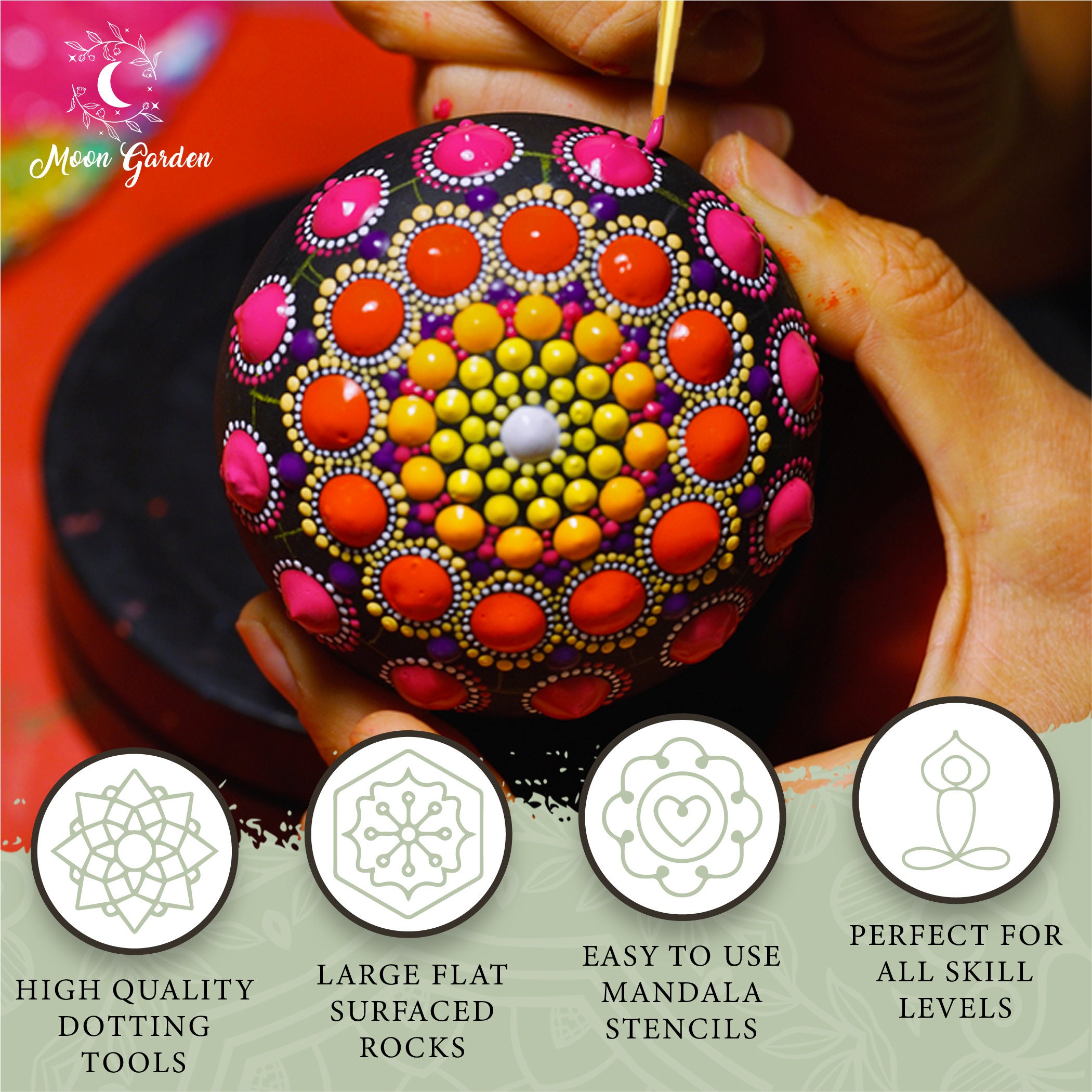 Moon Garden Mandala Rock Painting Kit Large Wooden Rocks for Painting ...