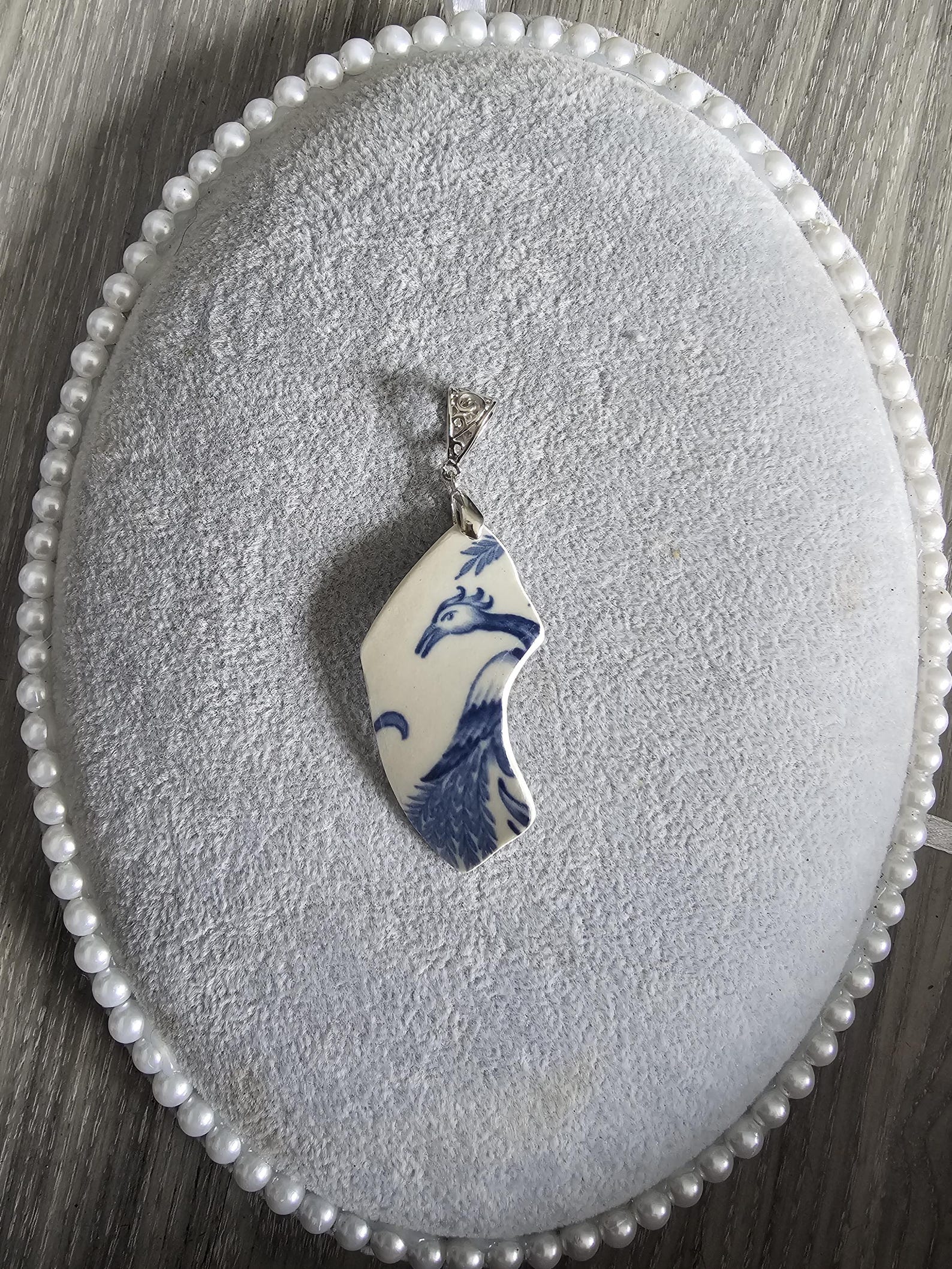 Stork Blue Willow Pattern Antique Victorian Pottery Sherd Pendant ...