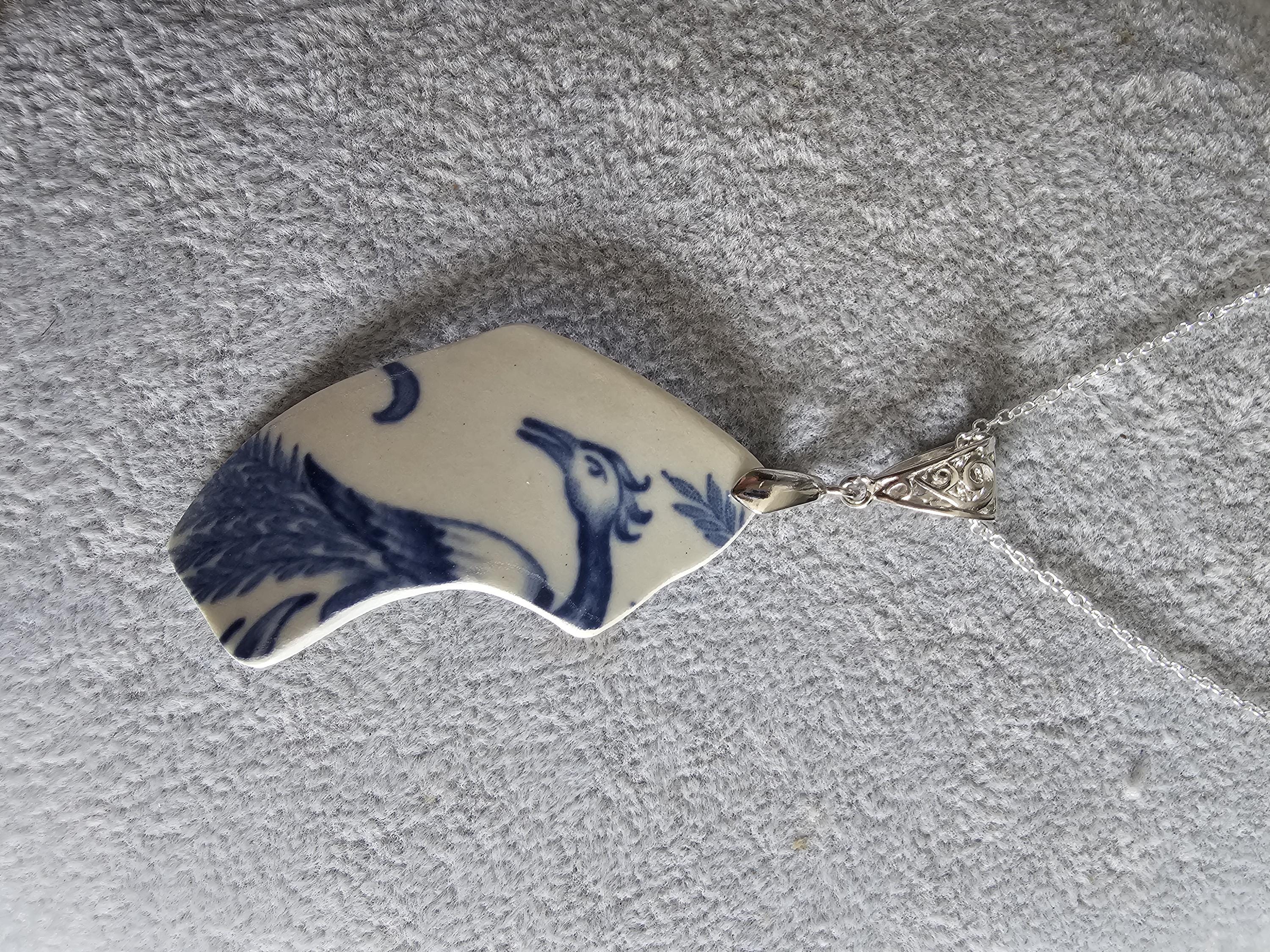 Stork Blue Willow Pattern Antique Victorian Pottery Sherd Pendant ...