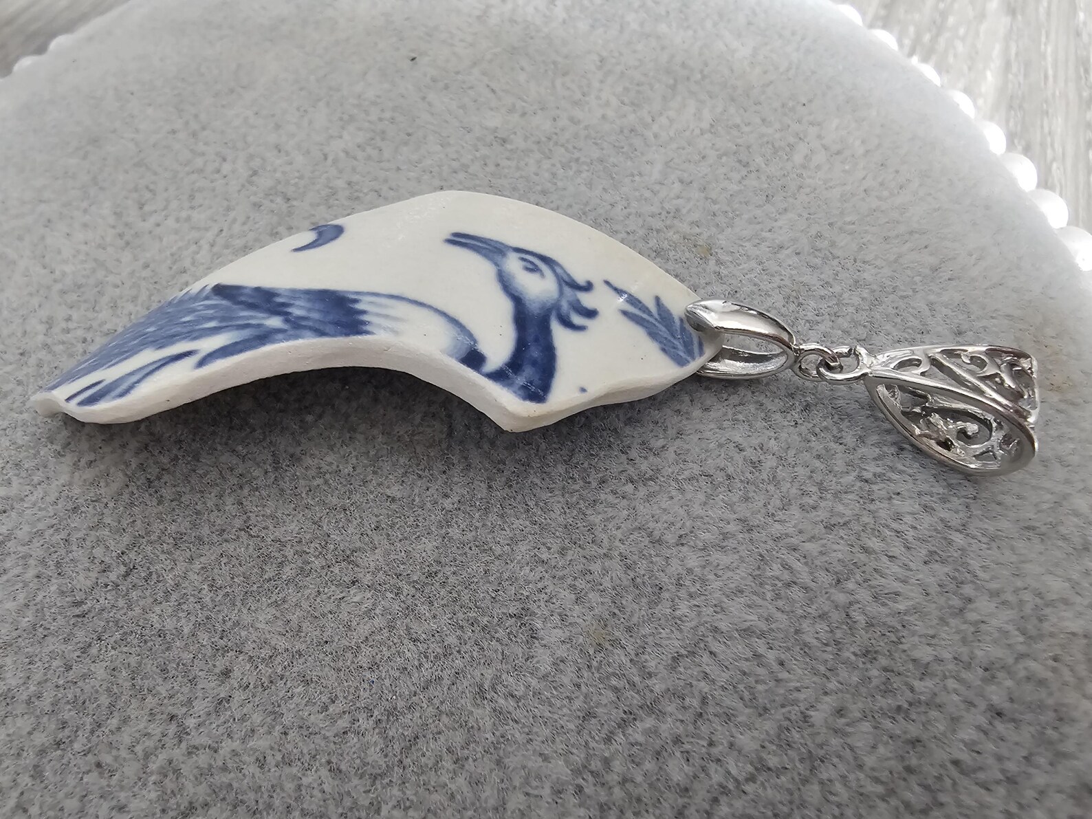 Stork Blue Willow Pattern Antique Victorian Pottery Sherd Pendant ...