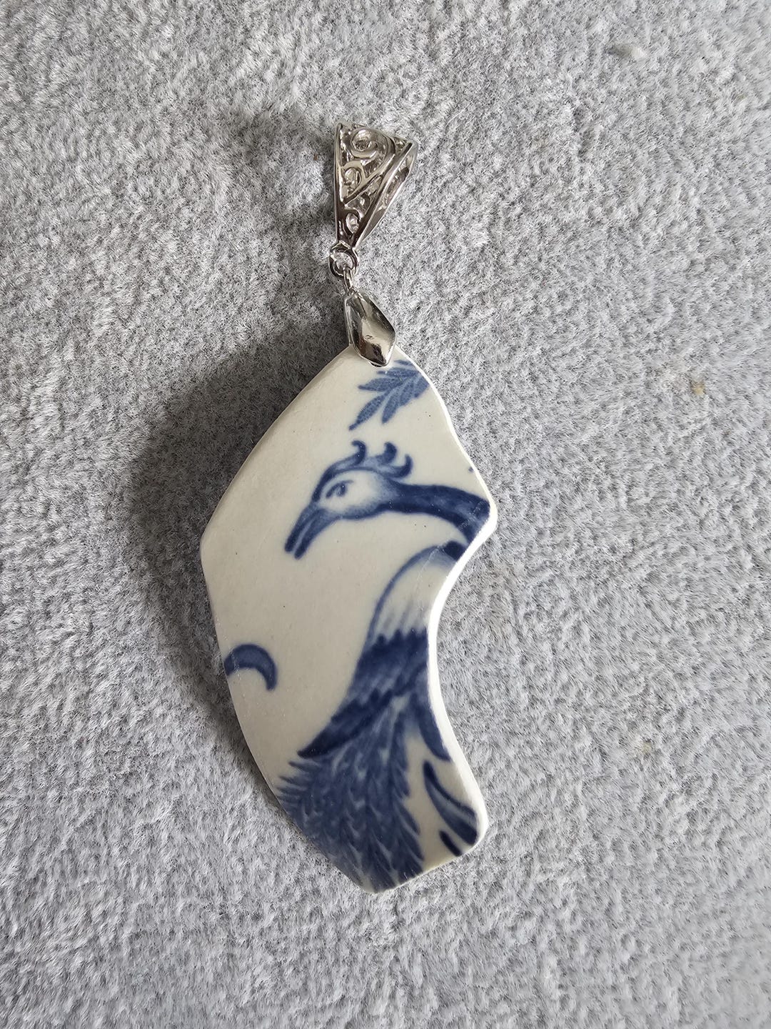 Stork Blue Willow Pattern Antique Victorian Pottery Sherd Pendant ...