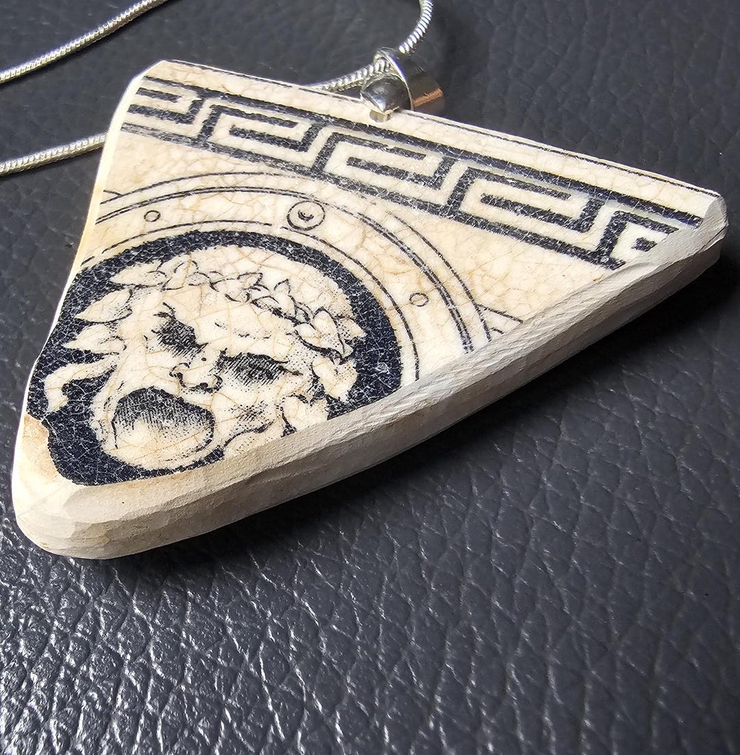 Medusa Meander Greek STERLING SILVER 925 Antique Pottery Sherd Pendant ...