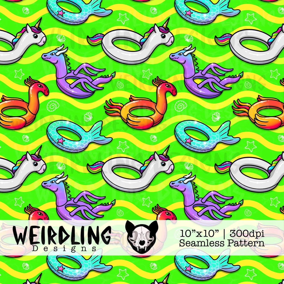 Mythic Floaties - Neon Green - SWIM SAFE - Seamless Pattern - Kids ...