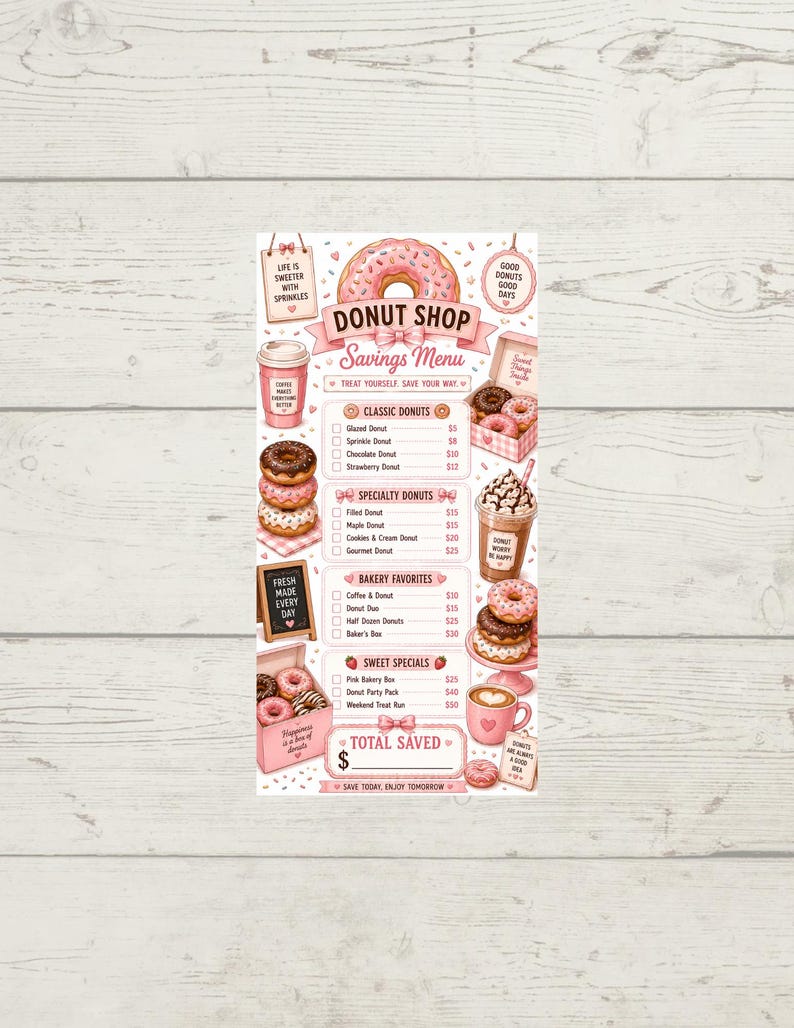 Donut Shop Menu Savings Tracker (digital Download) - Etsy UK