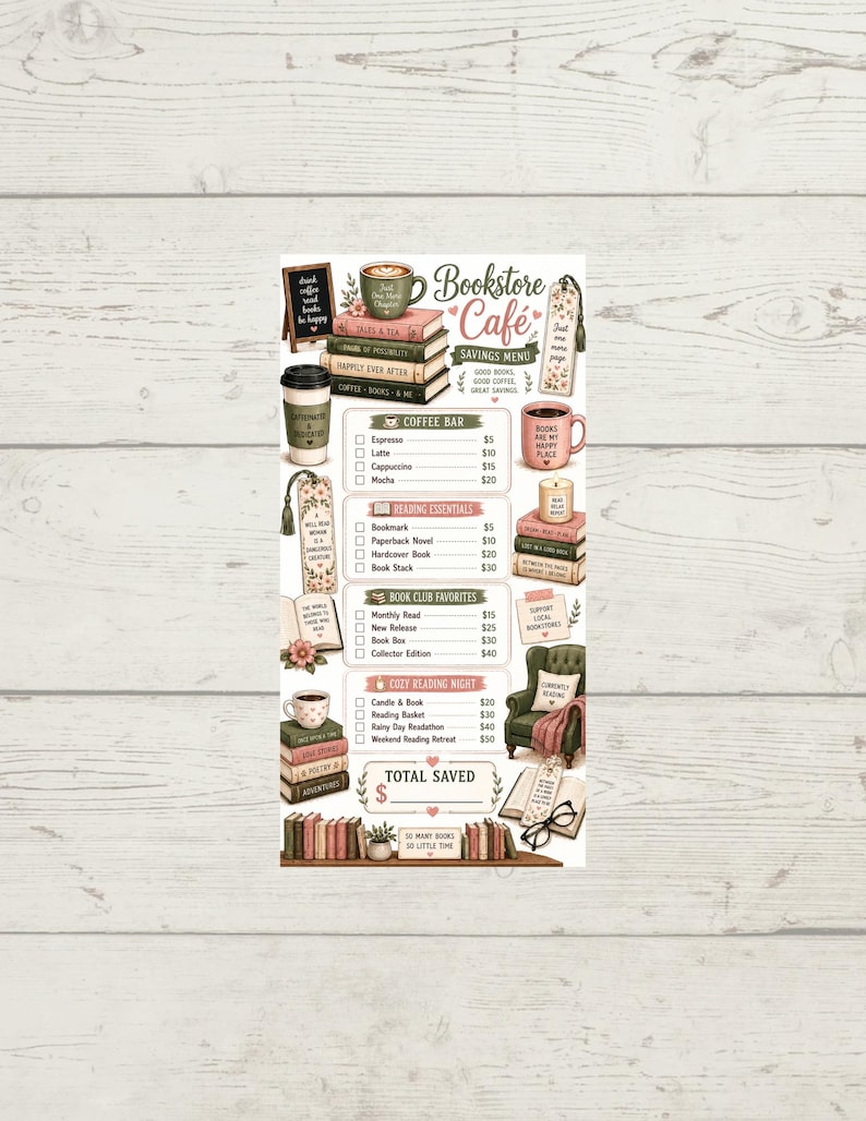 Book Cafe Menu Savings Tracker (digital Download) - Etsy Canada