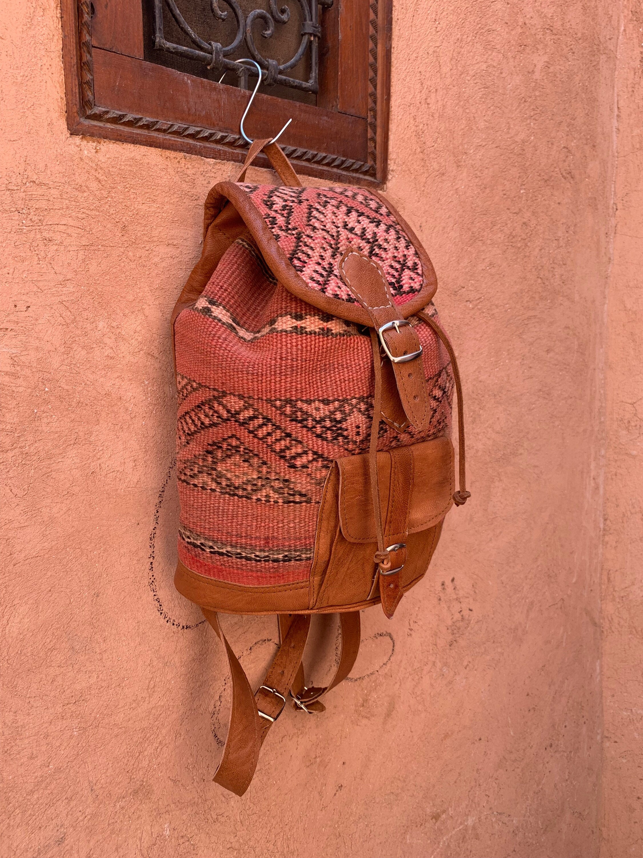 Leather Kilim Backpack, Brown Leather Backpack, Brown Bohemian Kilim ...