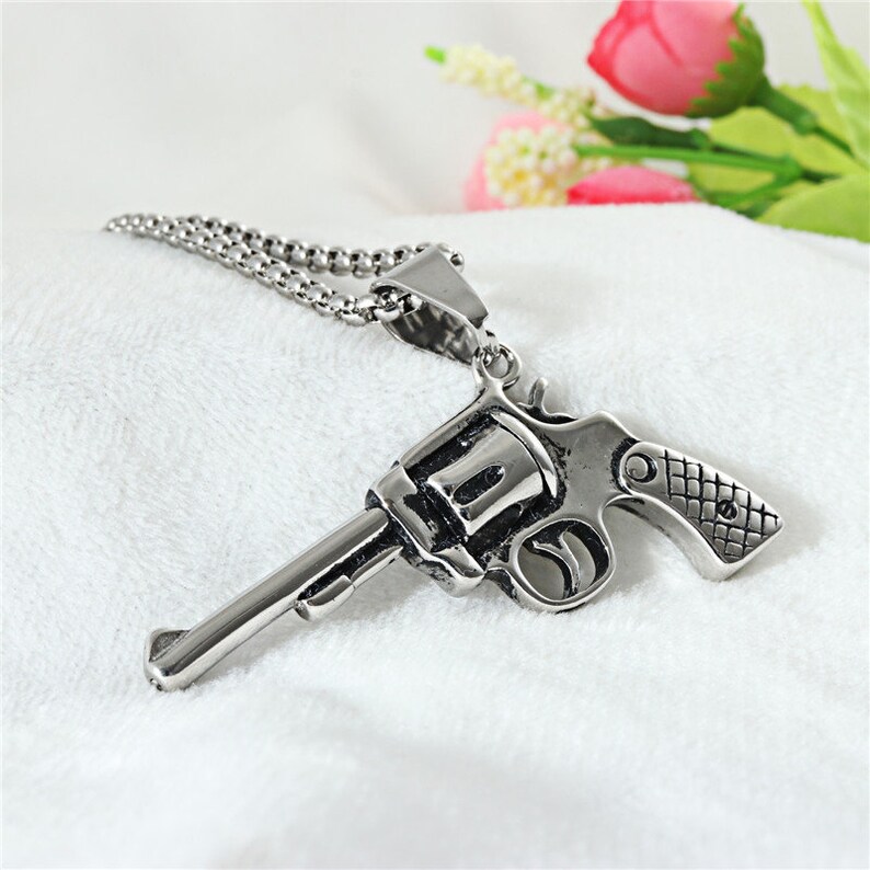 Retro Revolver Pistol Pendant Necklace Men's Weapon - Etsy