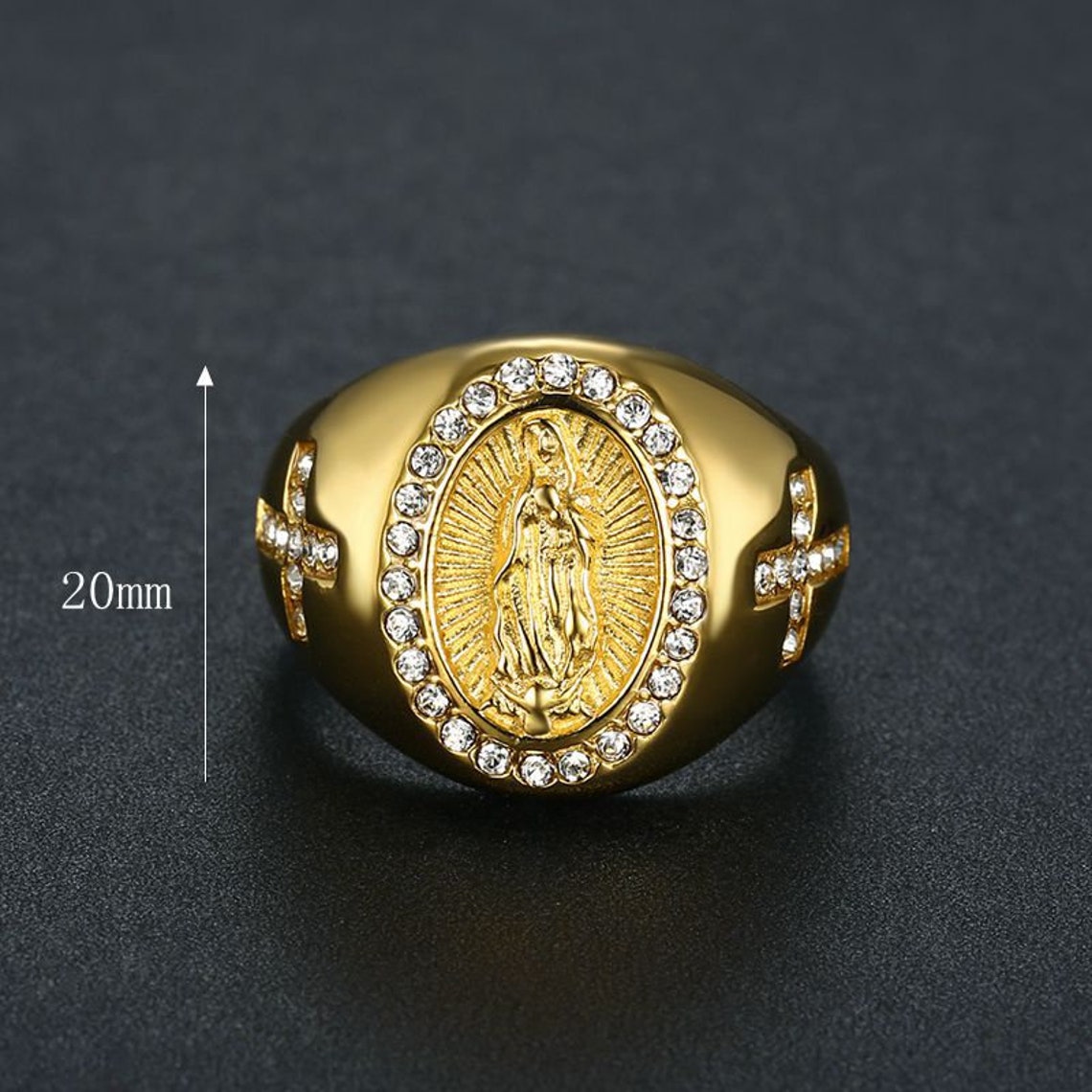 14K Gold Plated Virgin Mary Ring, Stainless Steel Mother Mary Ring ...