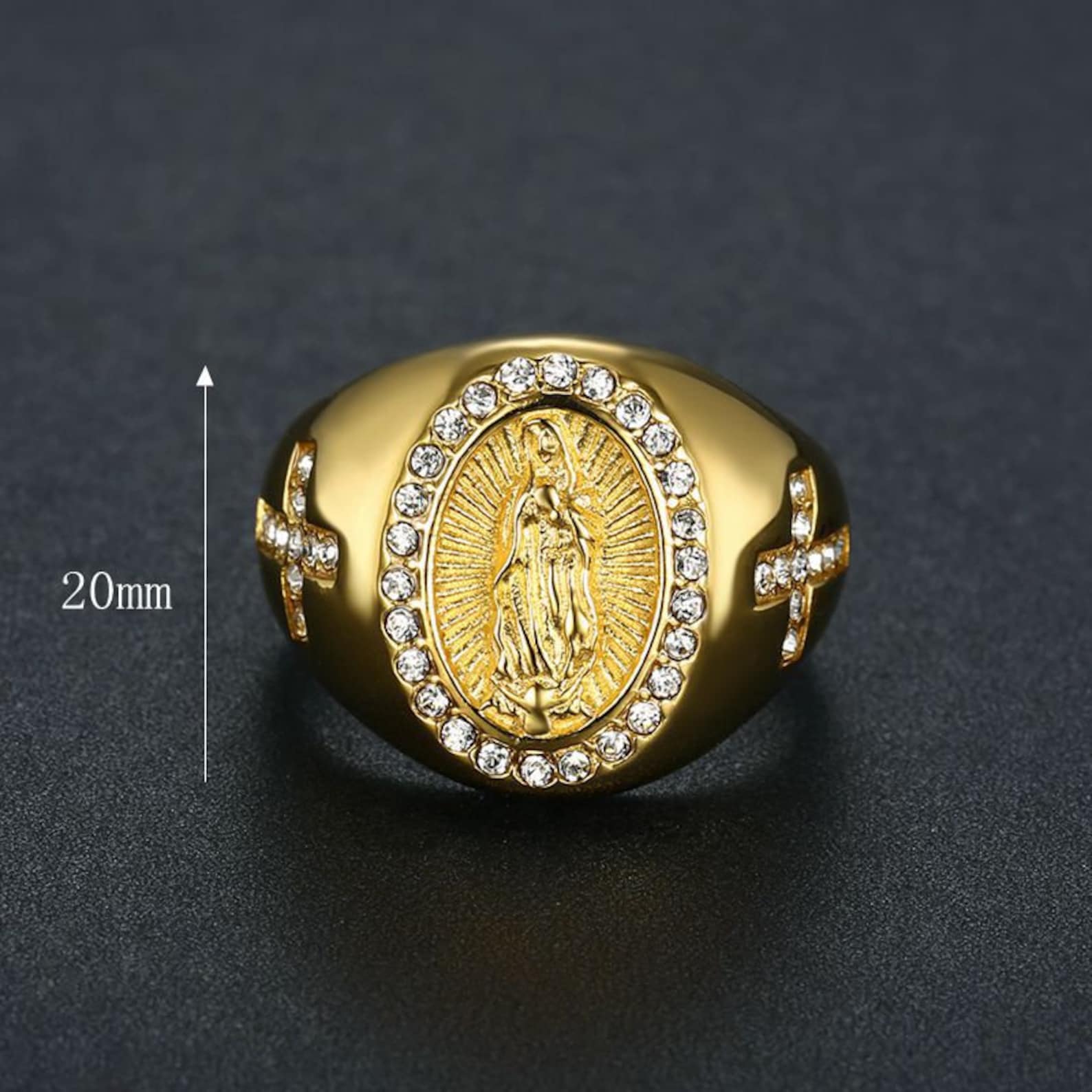 14K Gold Plated Virgin Mary Ring, Stainless Steel Mother Mary Ring ...