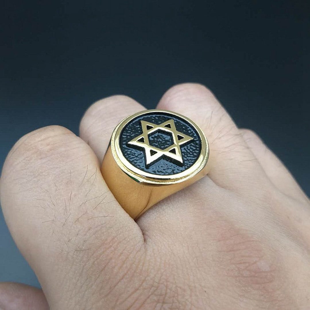 Mens Pentagram Ring 14k Gold Plated Pentacle Ring Titanium - Etsy Australia