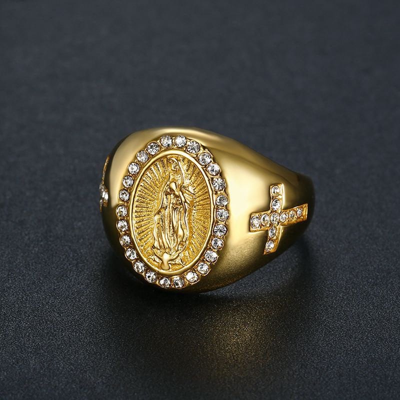 14K Gold Plated Virgin Mary Ring, Stainless Steel Mother Mary Ring ...
