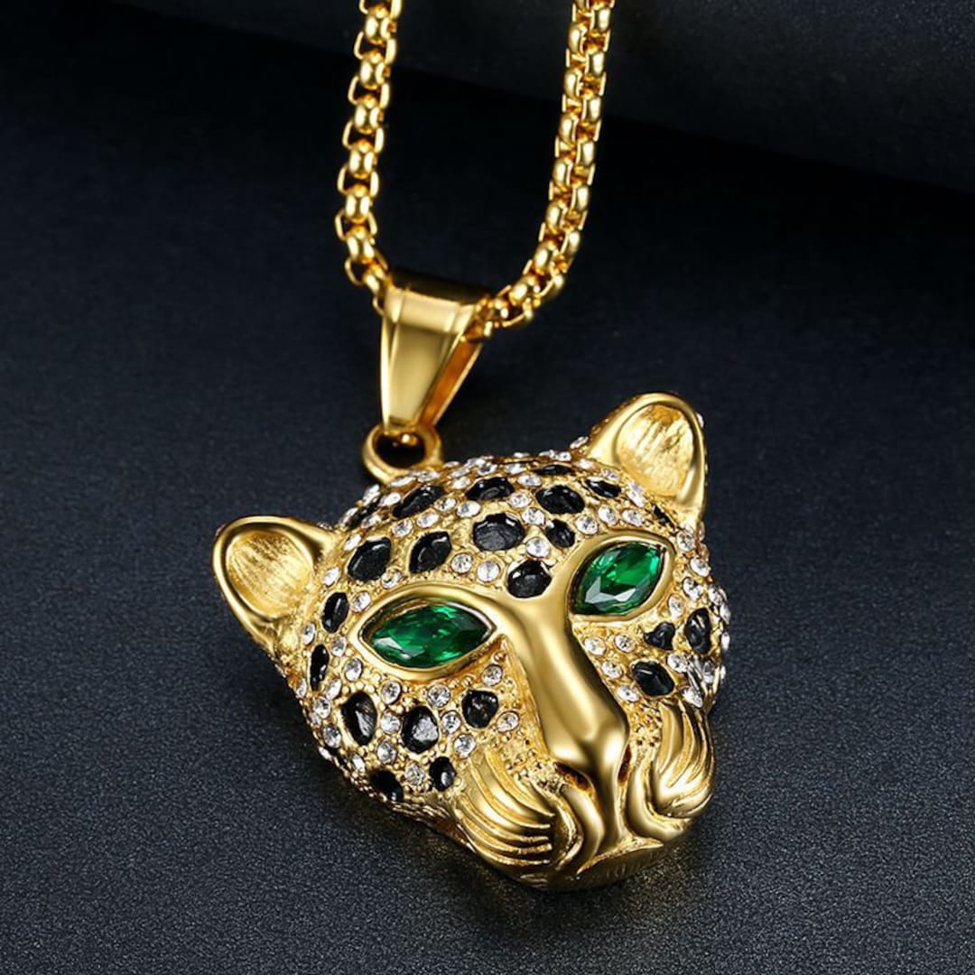 Stainless Steel Leopard Pendant Necklace With CZ Jewelry - Etsy