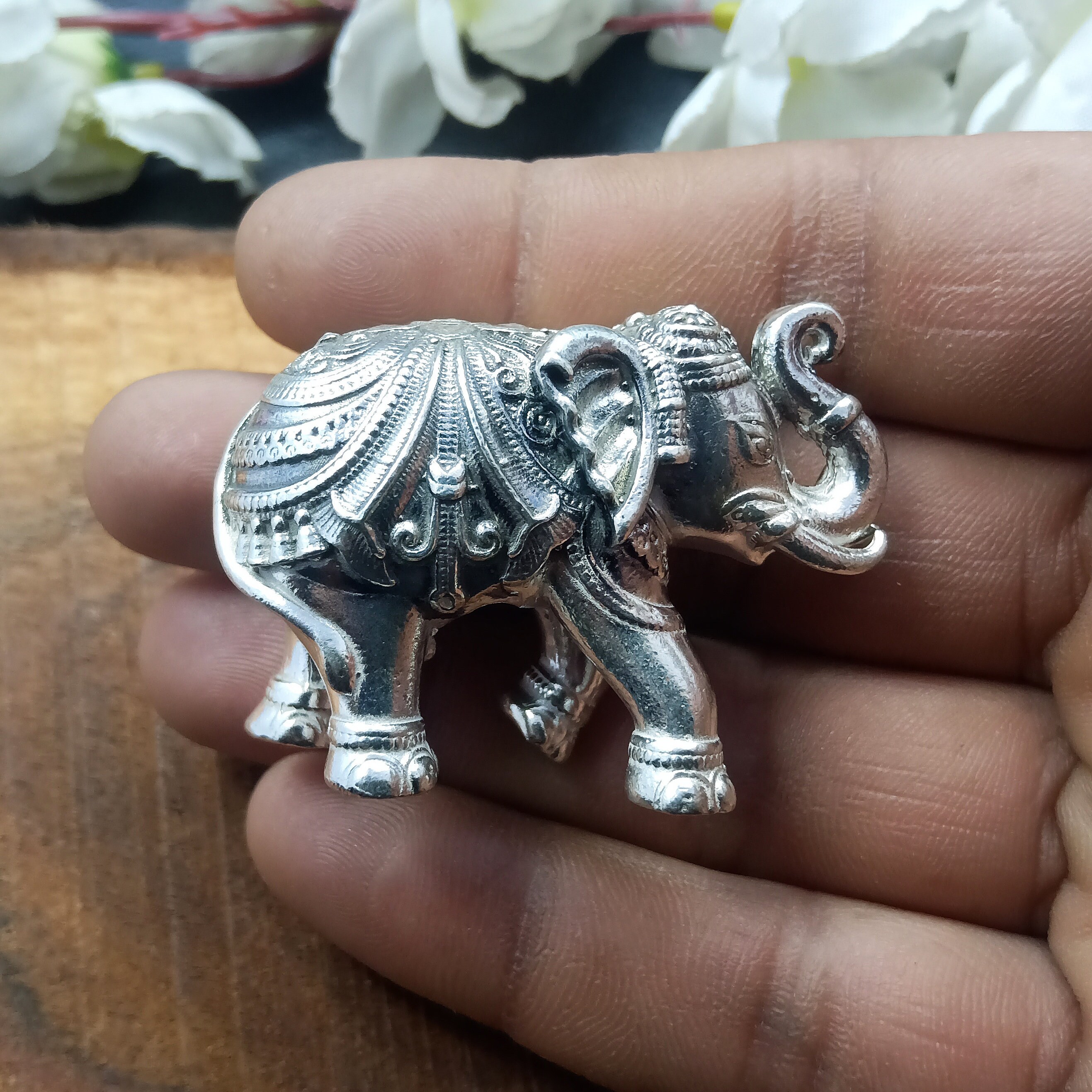 Solid Silver Elephant Statue, Trunk up Elephant Statue, Elephant ...