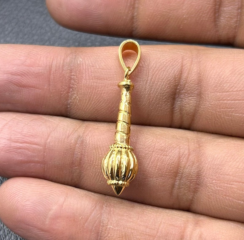 Yellow Gold Hanuman Gada Pendant, 925 Silver Hindu God Lord Hanuman ...