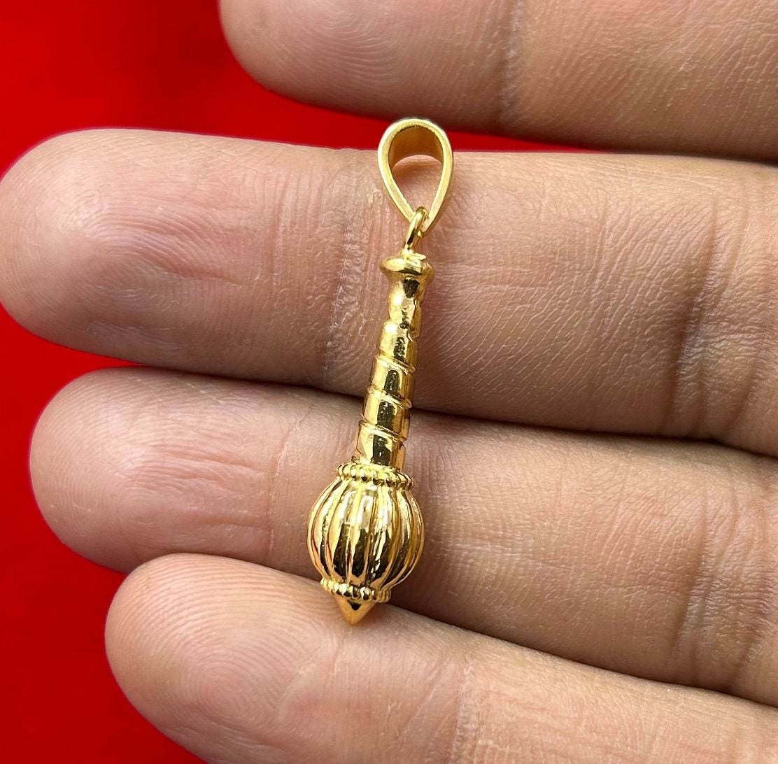 Yellow Gold Hanuman Gada Pendant, 925 Silver Hindu God Lord Hanuman Locket, Mystic Gada Locket ...