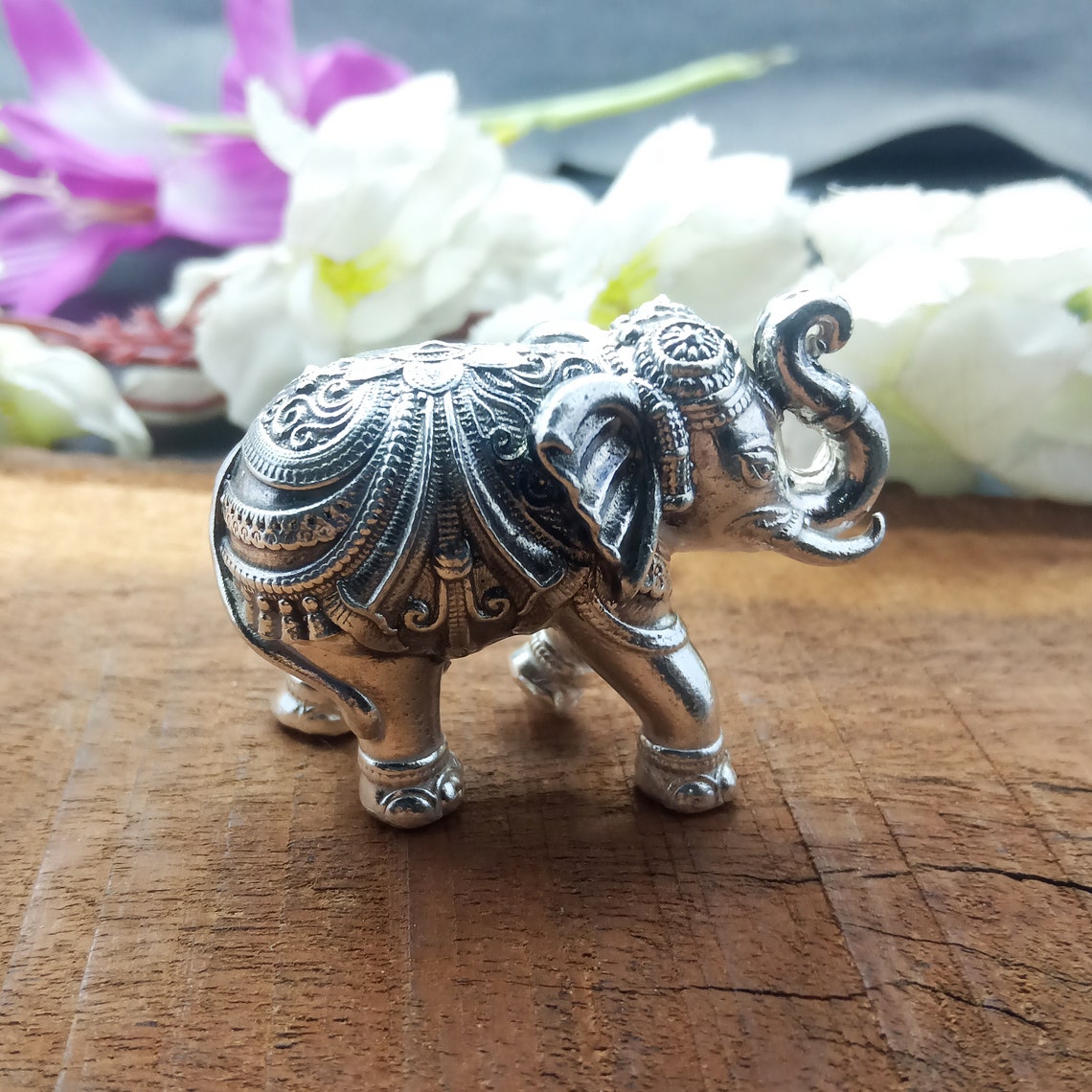 Solid Silver Elephant Statue, Trunk up Elephant Statue, Elephant ...