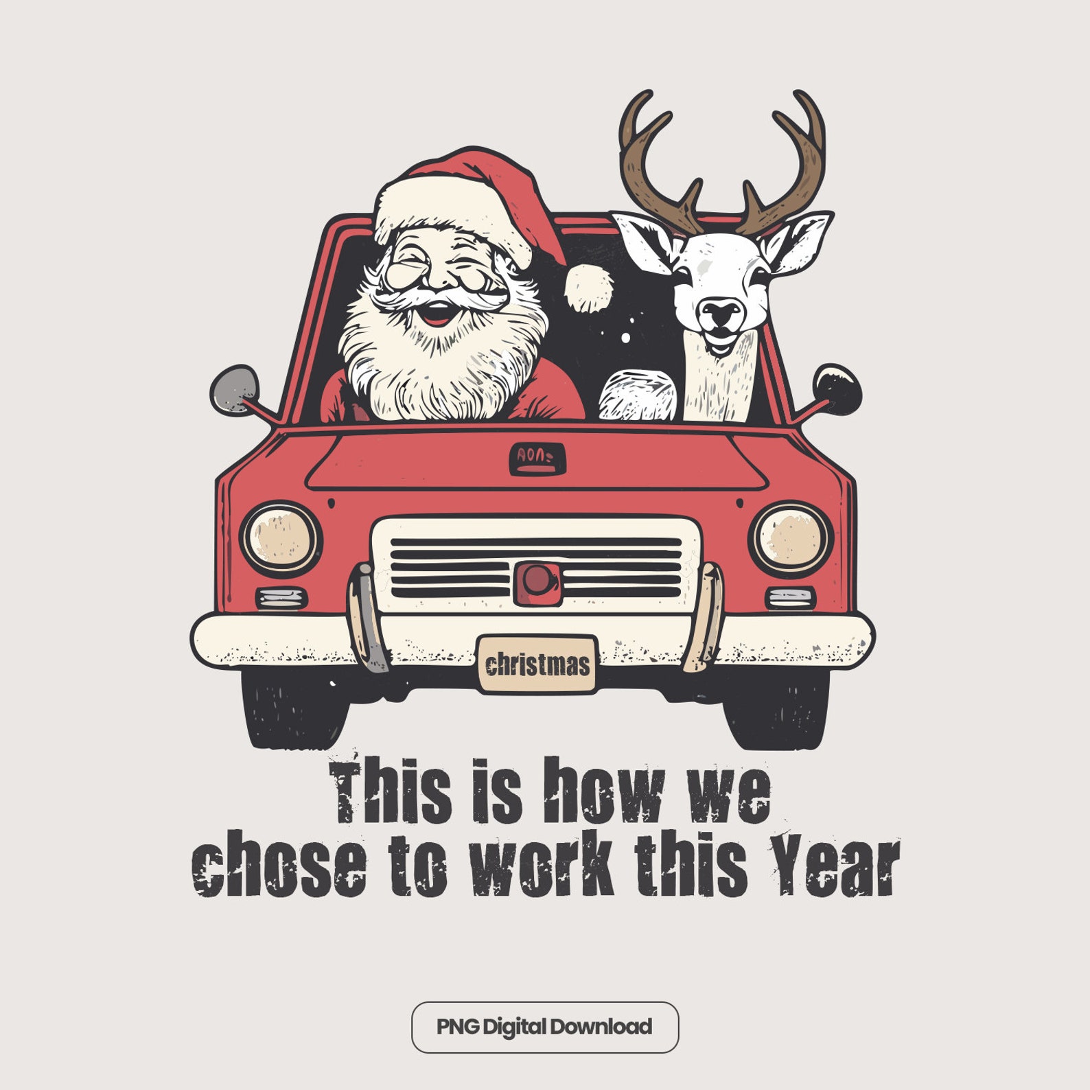 Santa and Reindeer in Vintage Car Christmas PNG Funny Holiday Digital ...