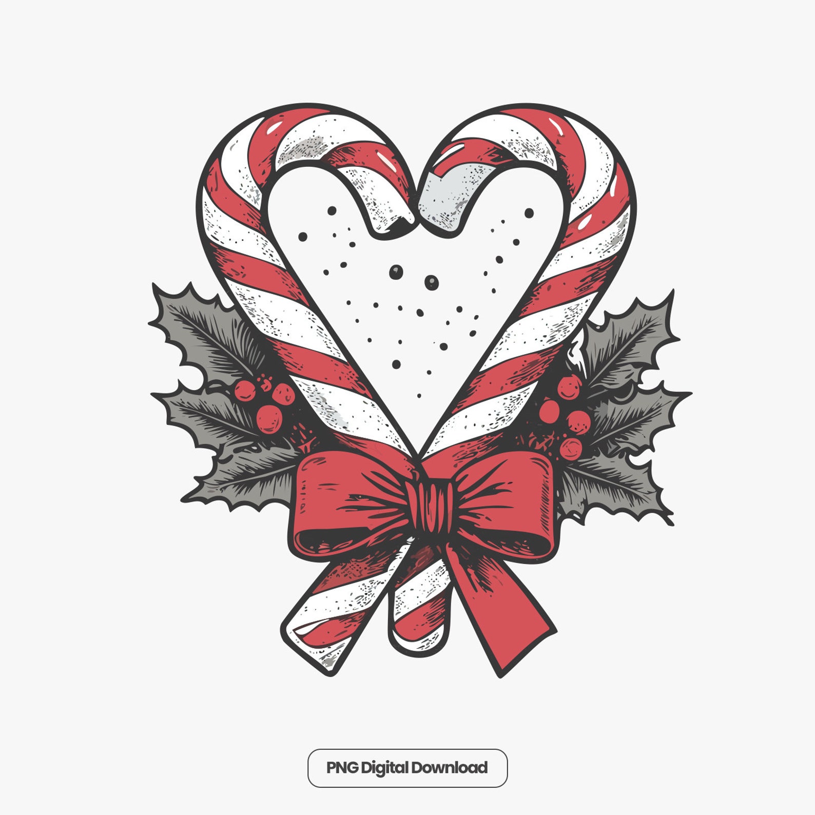 Christmas Candy Cane Heart Clipart Festive Holly Berry Bow Digital PNG ...