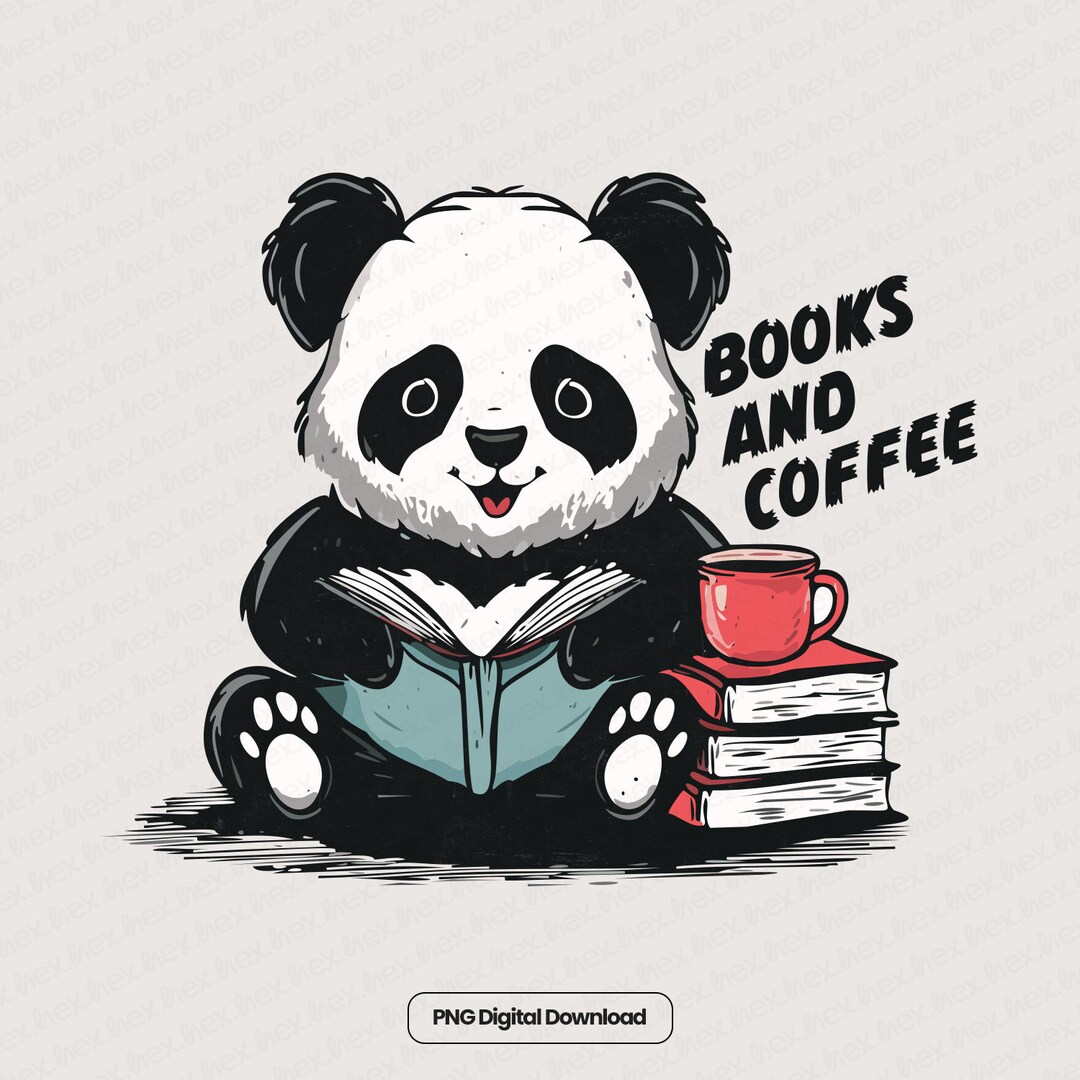 Panda Reading Book With Coffee Digital Art - PNG Download - Etsy