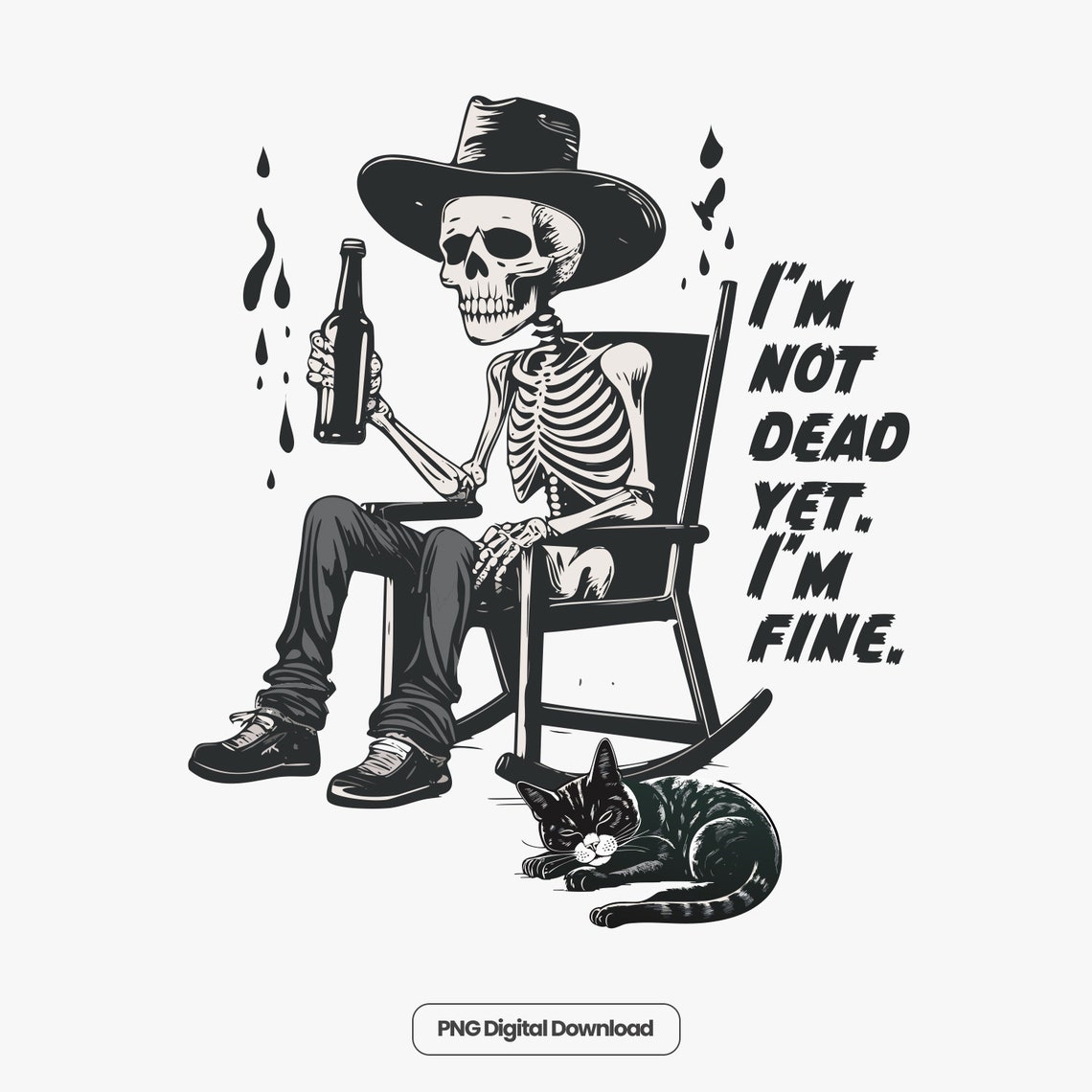 Skeleton With Hat and Bottle, PNG Digital Download, Funny Skeleton Art ...