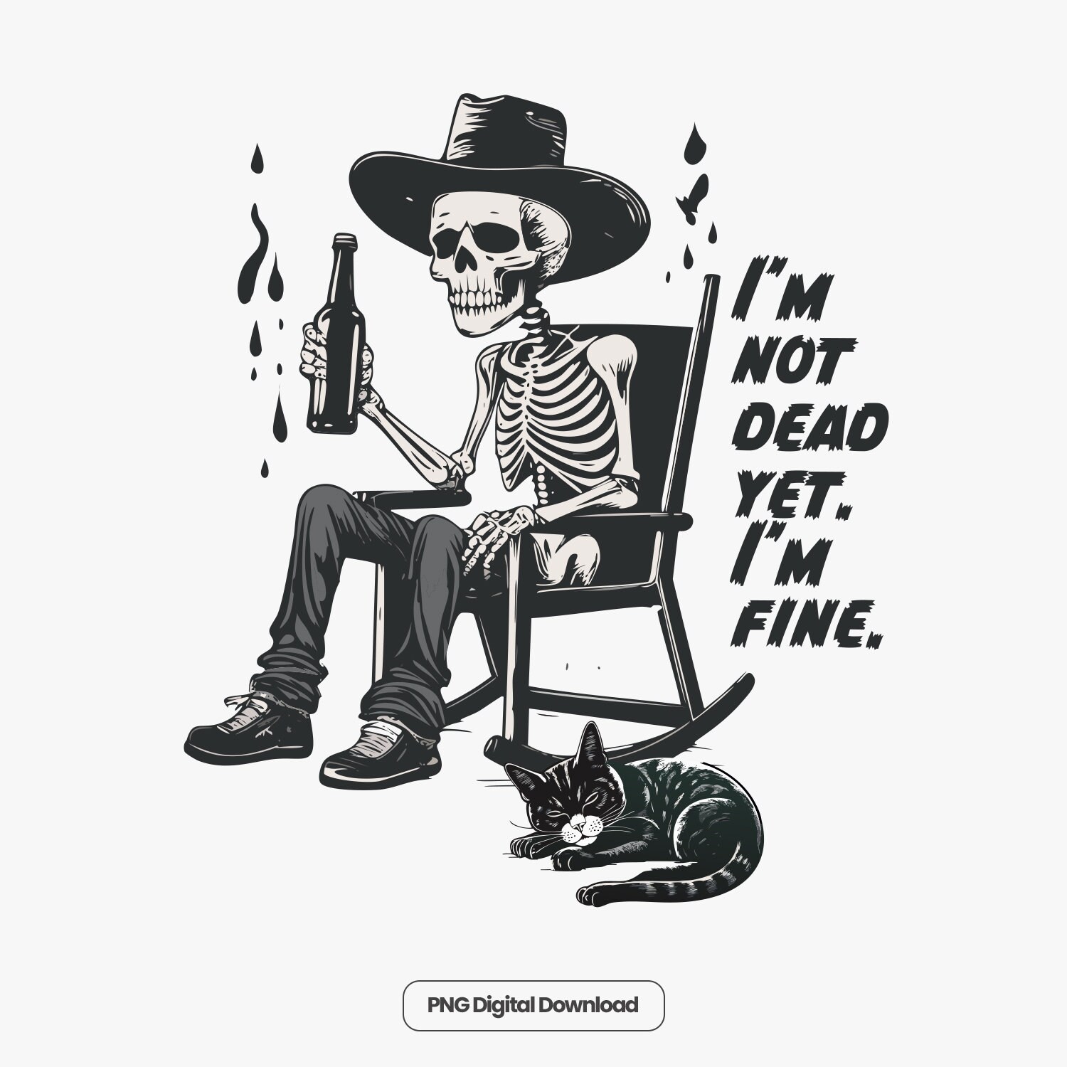 Skeleton With Hat and Bottle, PNG Digital Download, Funny Skeleton Art ...
