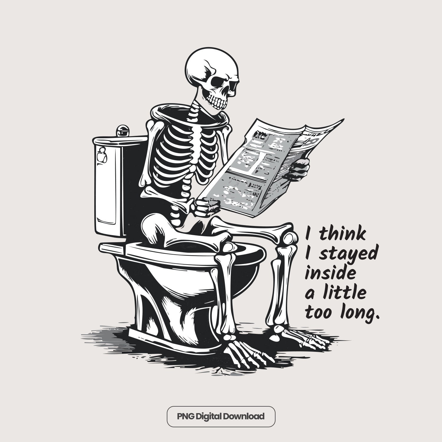 Skeleton on Toilet Digital Art - Humorous Bathroom Illustration PNG T ...