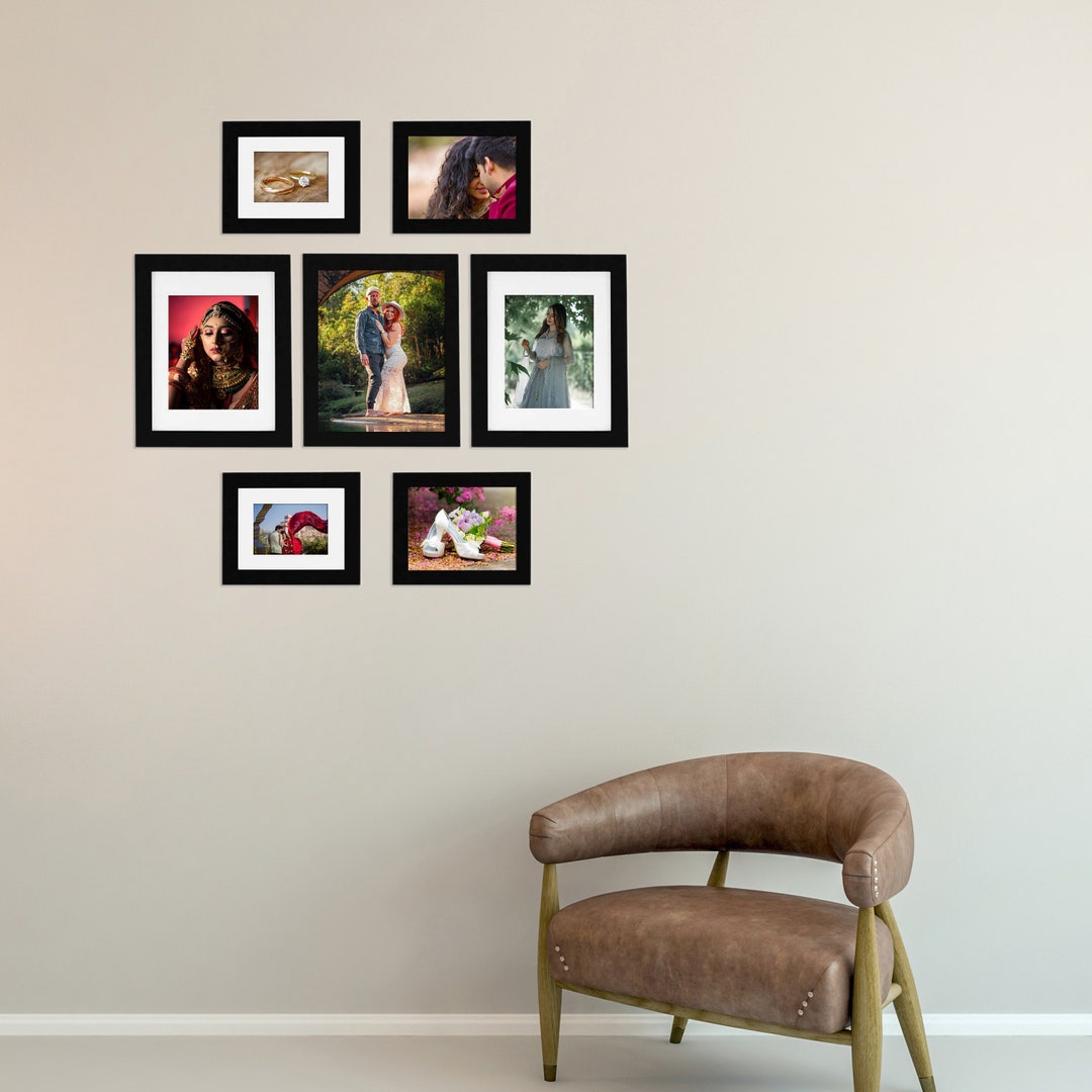 7 Pieces Wood Wall Mount Photo Frame Set, Wooden Picture Frame Set for ...