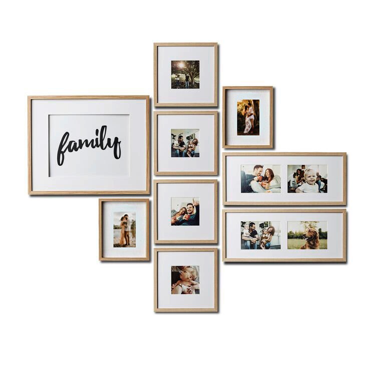 Oak Picture Frame Set Gallery Wall Frame Set of 9 Picture Frames in Oak ...
