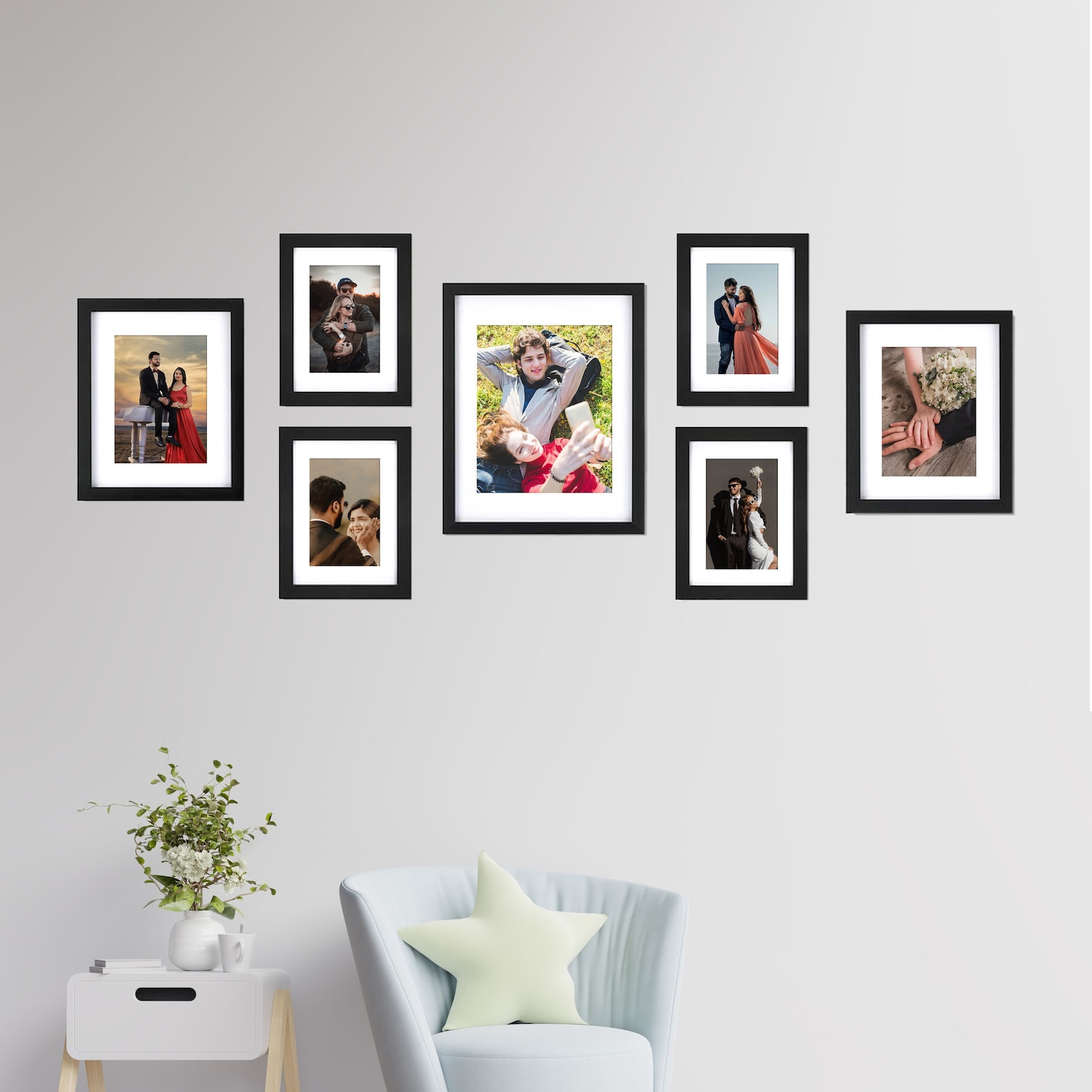 7 Pcs Multi Photo Frames Wall Hang Picture Frames Set Collage Black - Etsy