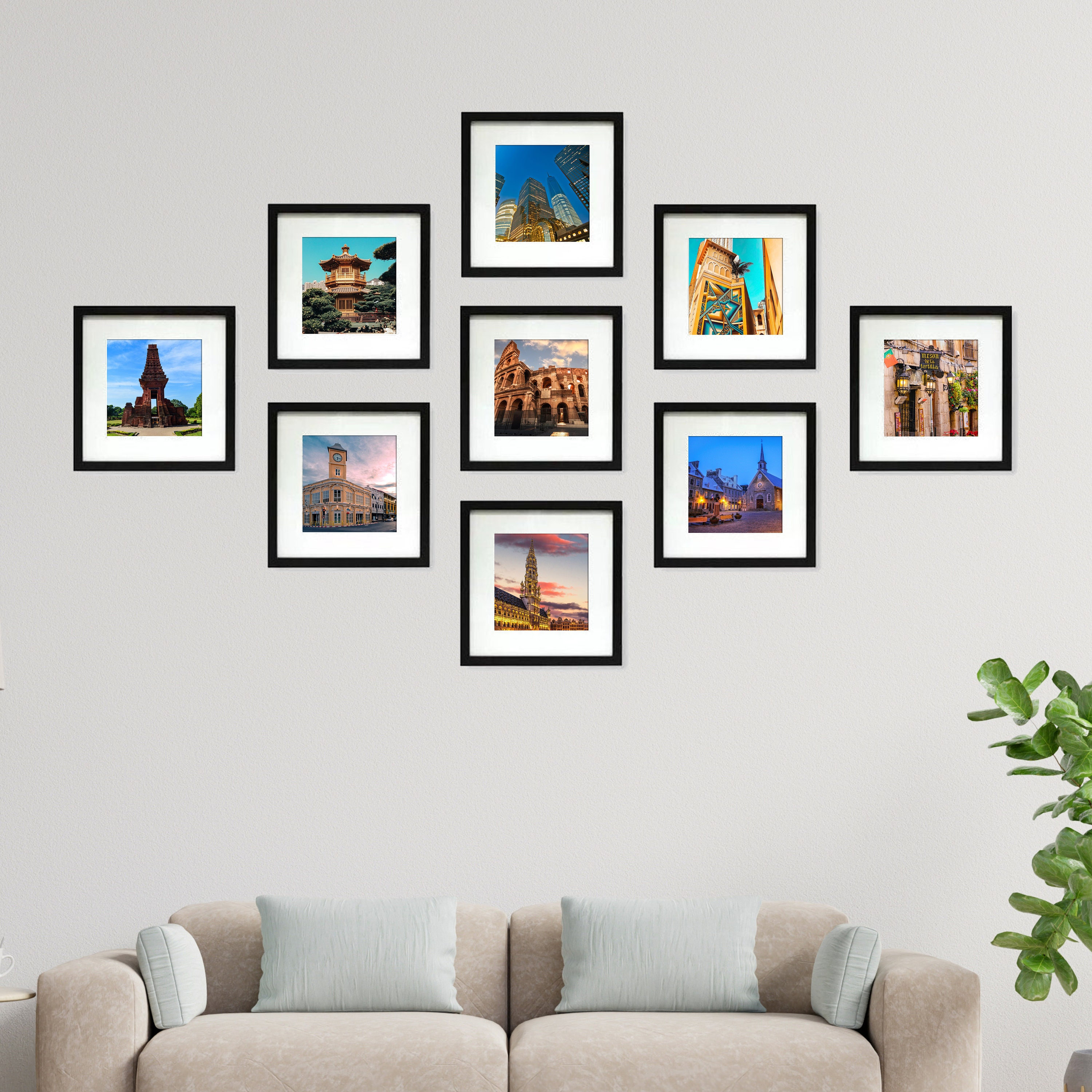 Rustic Wooden Gallery Wall Picture Frame Set - 9 Piece Customizable ...
