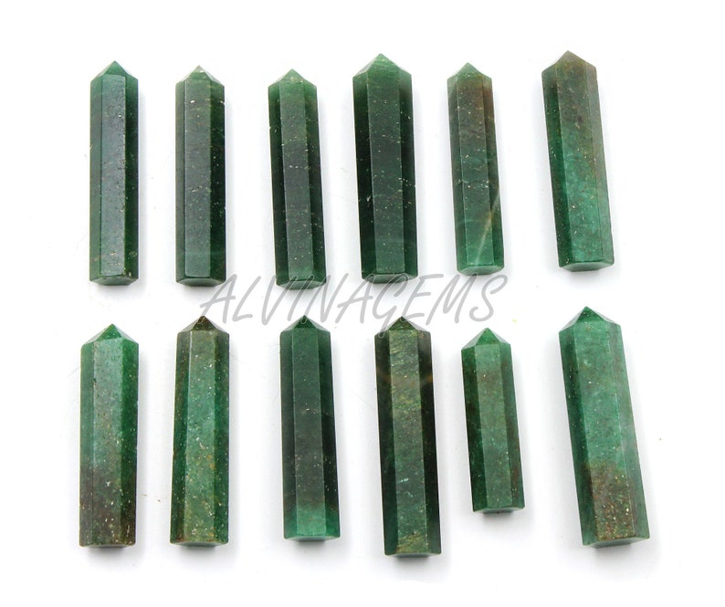 Natural Green Jade Crystal Points, Gemstone Pencil, Crystal Mini Towers, Green Jade Pencil ...