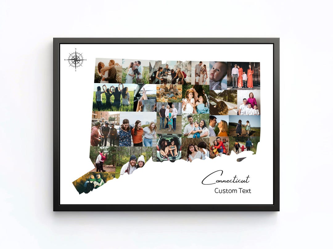 Custom Connecticut Photo Collage Map – Personalized State Wall Art With ...