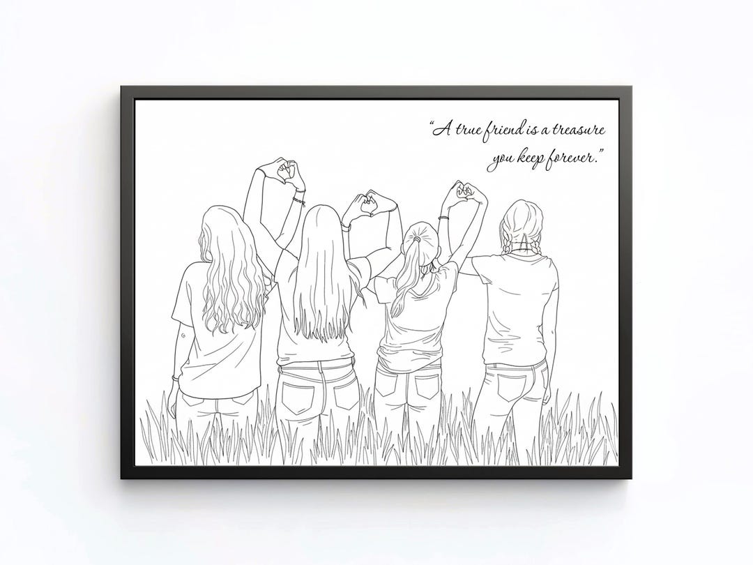 Custom Best Friend Line Art Portrait | Personalized Sketch From Photo ...