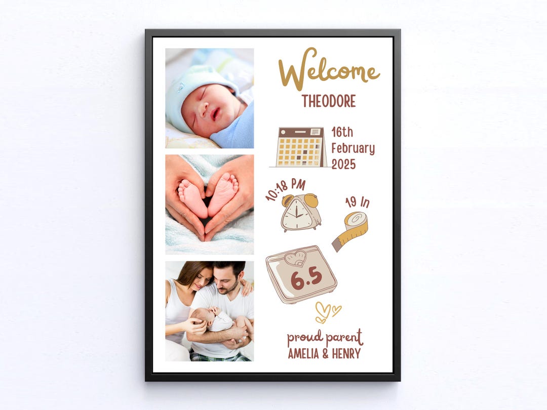 Personalized Baby Birth Stats Poster | Custom Newborn Announcement Wall ...