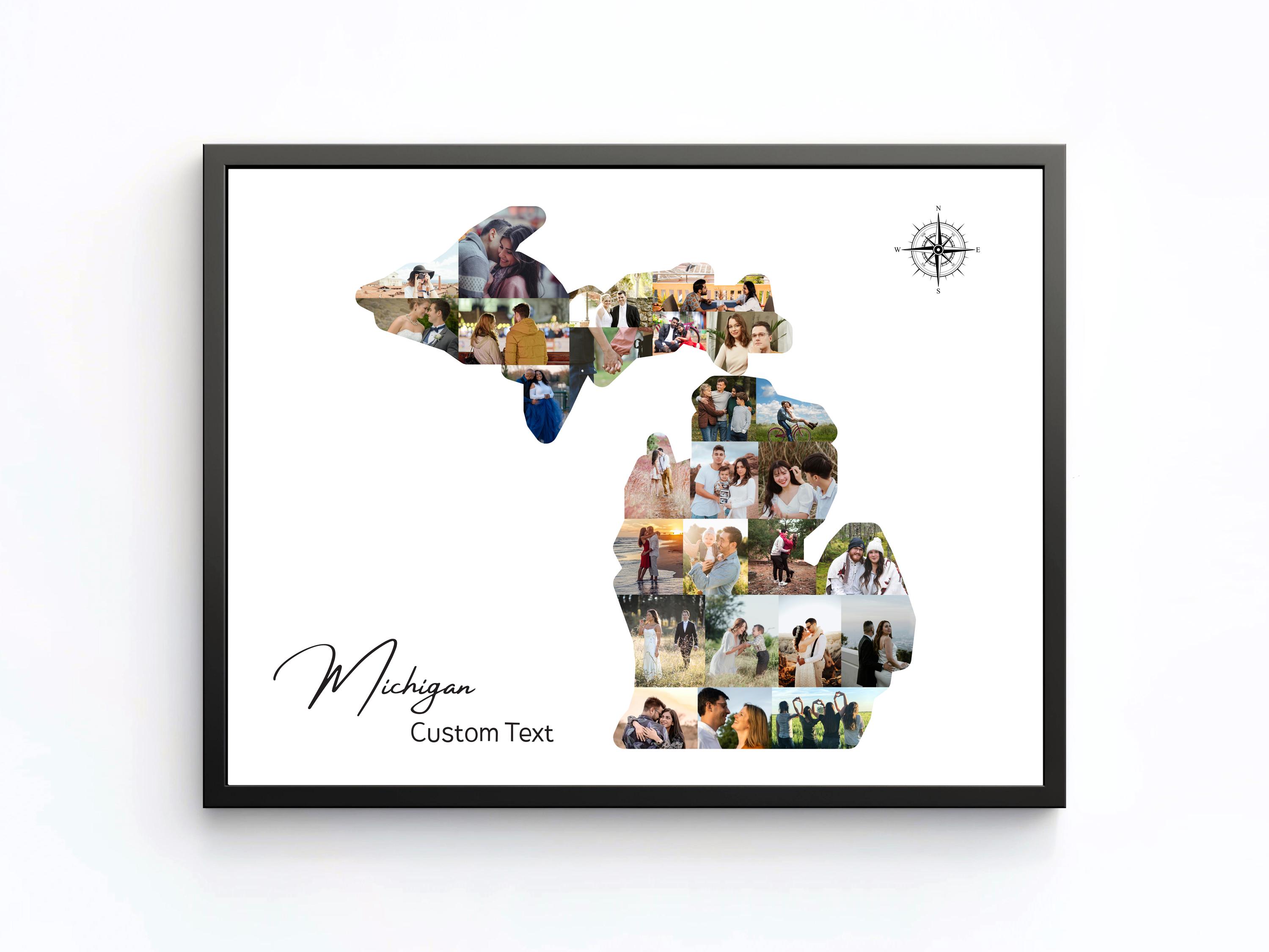 Michigan Photo Collage Map – Personalized State Wall Art, Custom ...