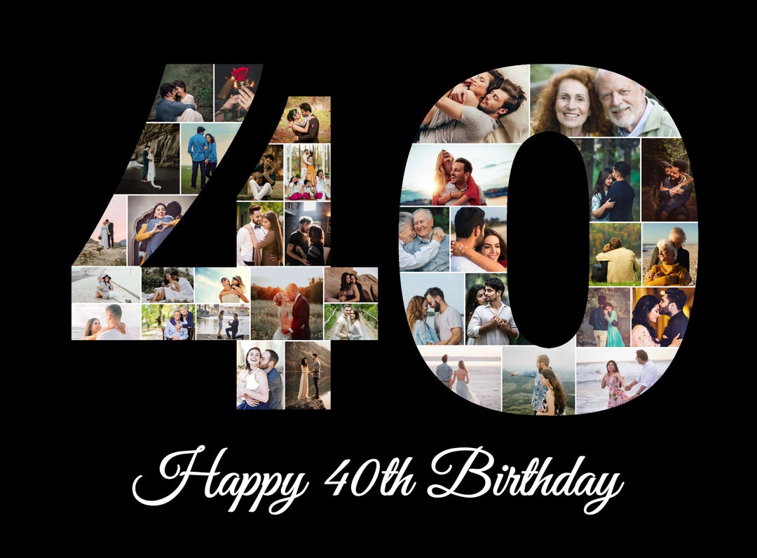 40th Birthday Photo Collage, Number 40 Anniversary Gift, Custom Gift ...