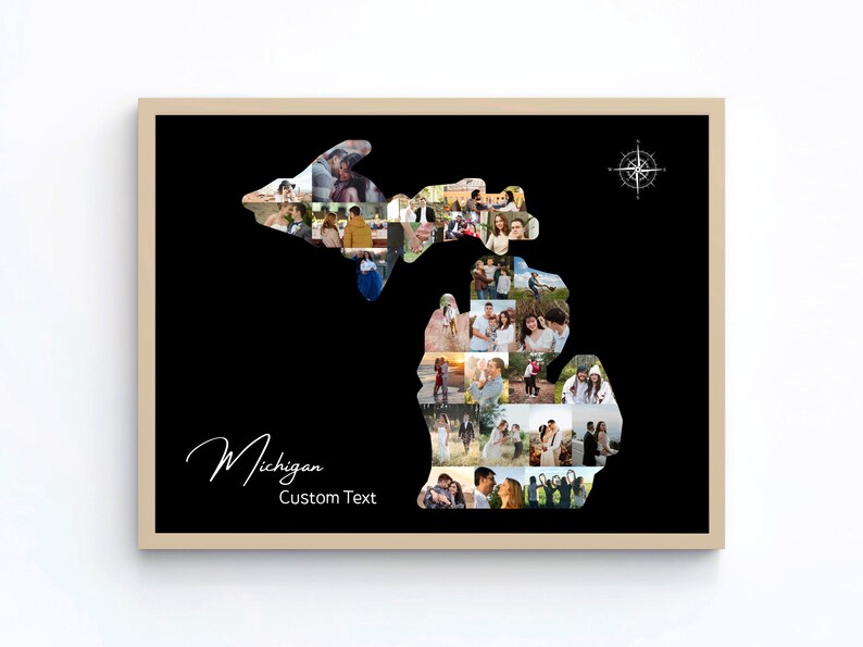 Michigan Photo Collage Map – Personalized State Wall Art, Custom ...