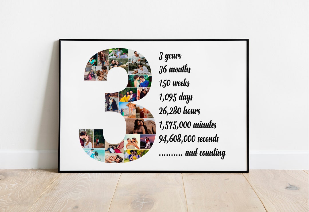 Custom Number Photo Collage, Personalize Anniversary Collage, 3rd Year ...