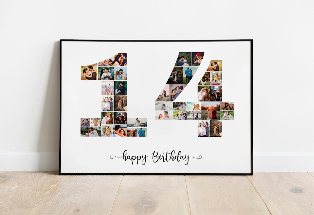 14th Birthday Photo Collage, Number 14th Anniversary Gift, Custom Gift ...