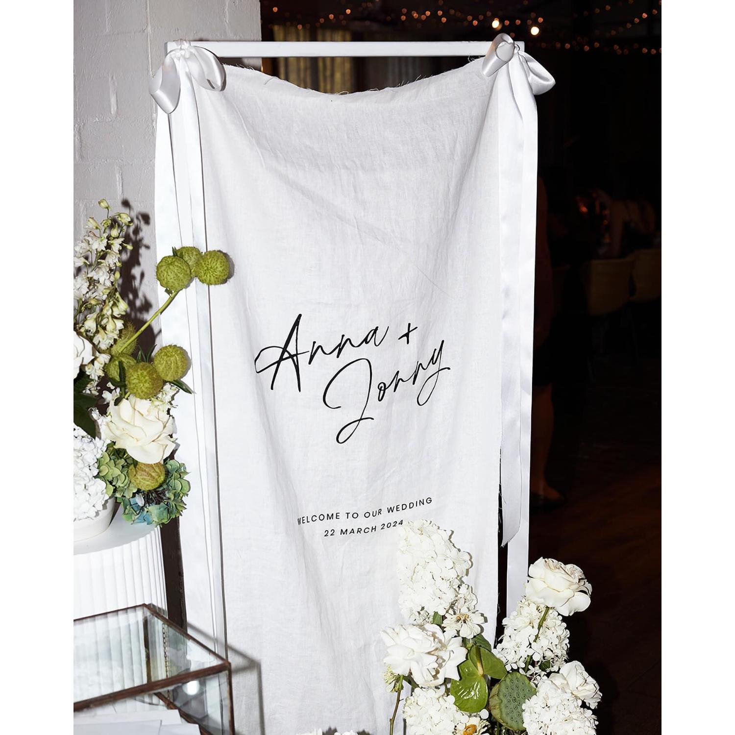 Personalized Linen Wedding Sign, Custom Minimal Welcome Sign, Fabric ...