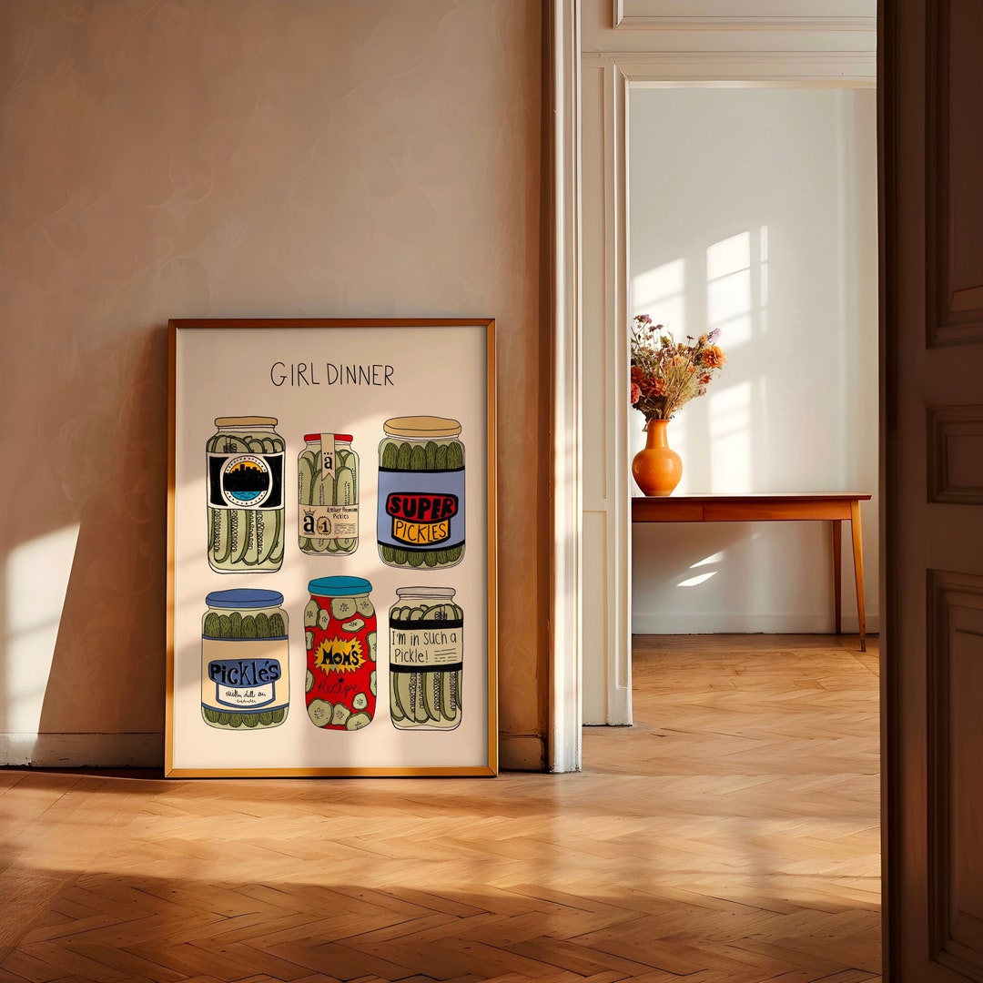 Girl Dinner Poster Pickled Gherkin Art, Pickles in A Jar Poster Trendy ...