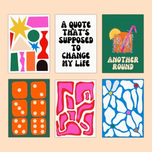 Set of 6 Modern Retro Wall Art Retro Aesthetic Poster Groovy Print ...