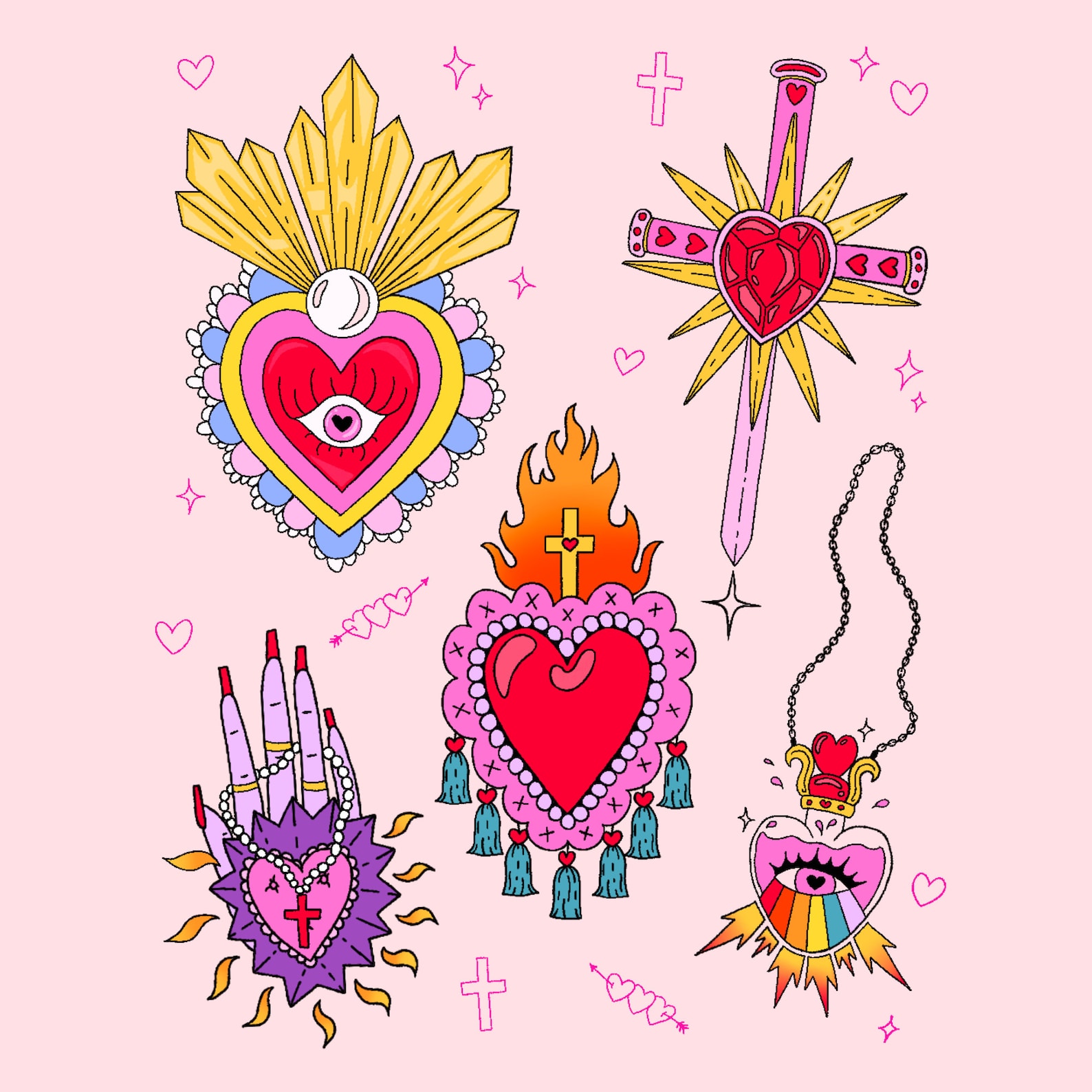 Digital Tattoo Flash, Tattoo Design, Mexican Sacred Heart Tattoos ...