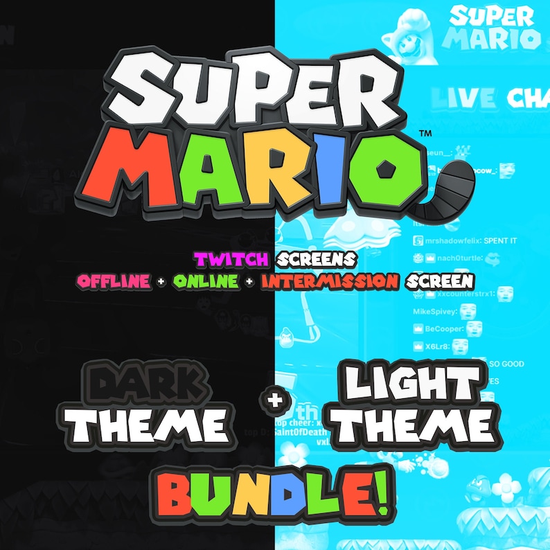 Premade Super Mario Twitch Overlay! *light + Dark Themed Bundle* - Etsy