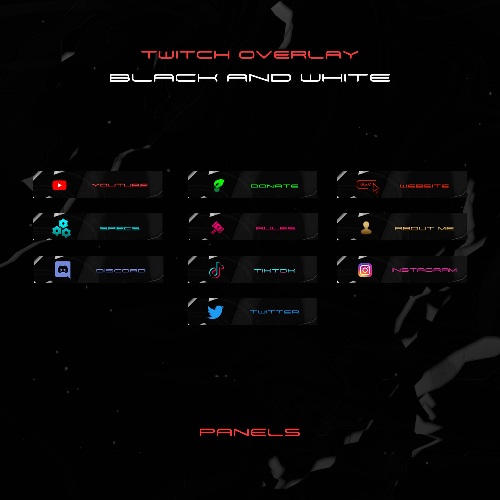 Premade Black and White Twitch Overlays / Package *full Bundle ...