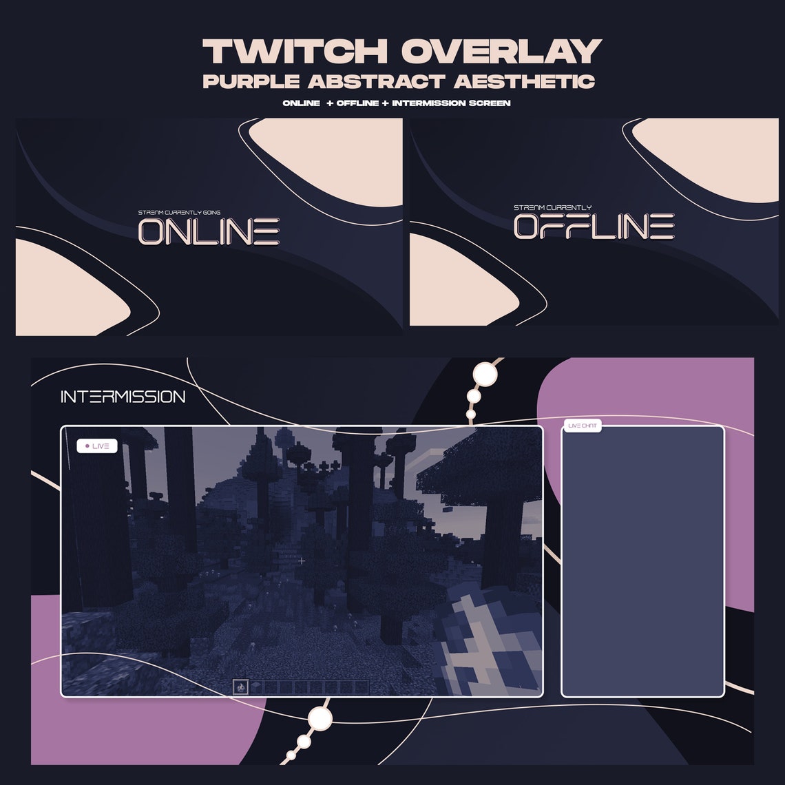 Premade Abstract Clean Twitch Overlay full Bundle instant Delivery - Etsy