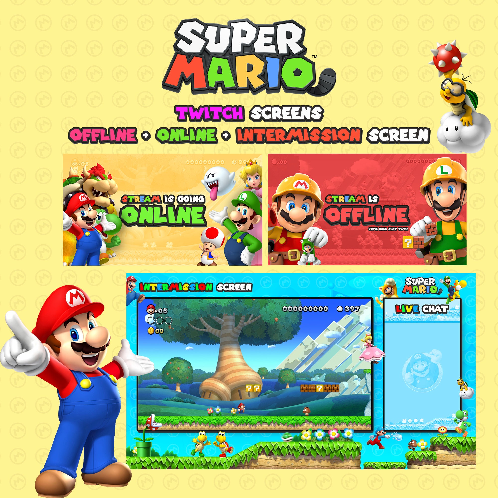 Premade Super Mario Twitch Overlay! *light + Dark Themed Bundle* - Etsy
