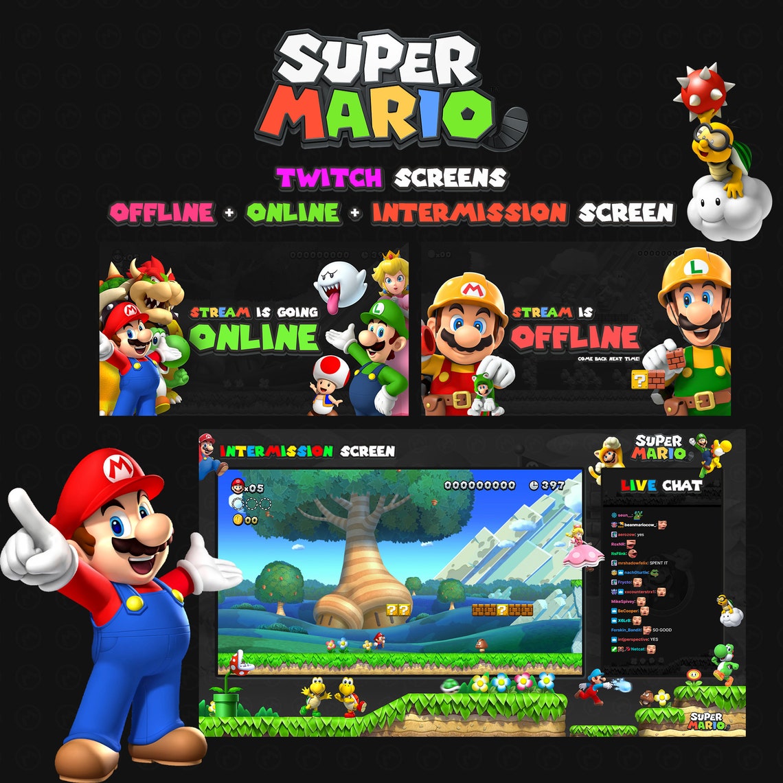 Premade Super Mario Twitch Overlay! *dark Themed*- - Etsy