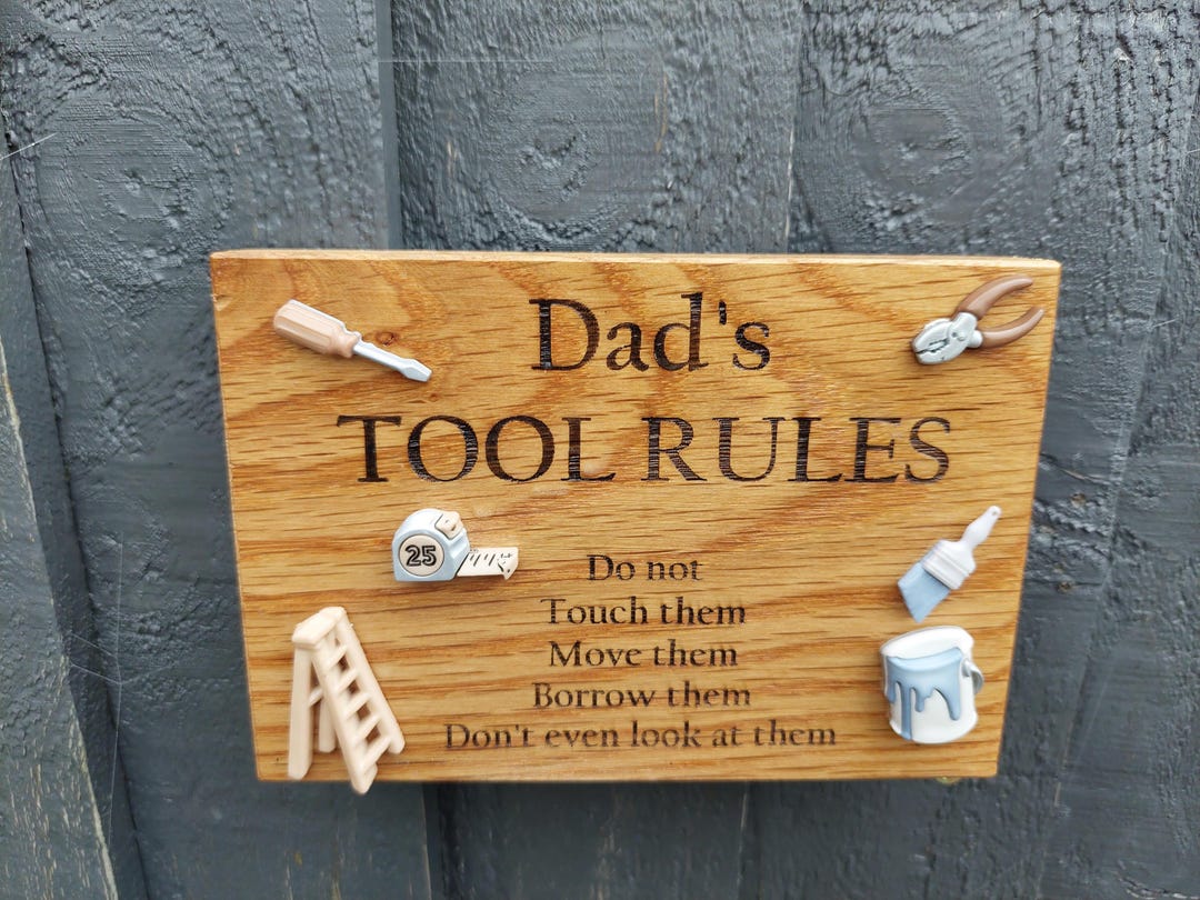 Personalised Oak Tool Rules Dad Workshop Sign/grandads Shed Sign/ Funny ...